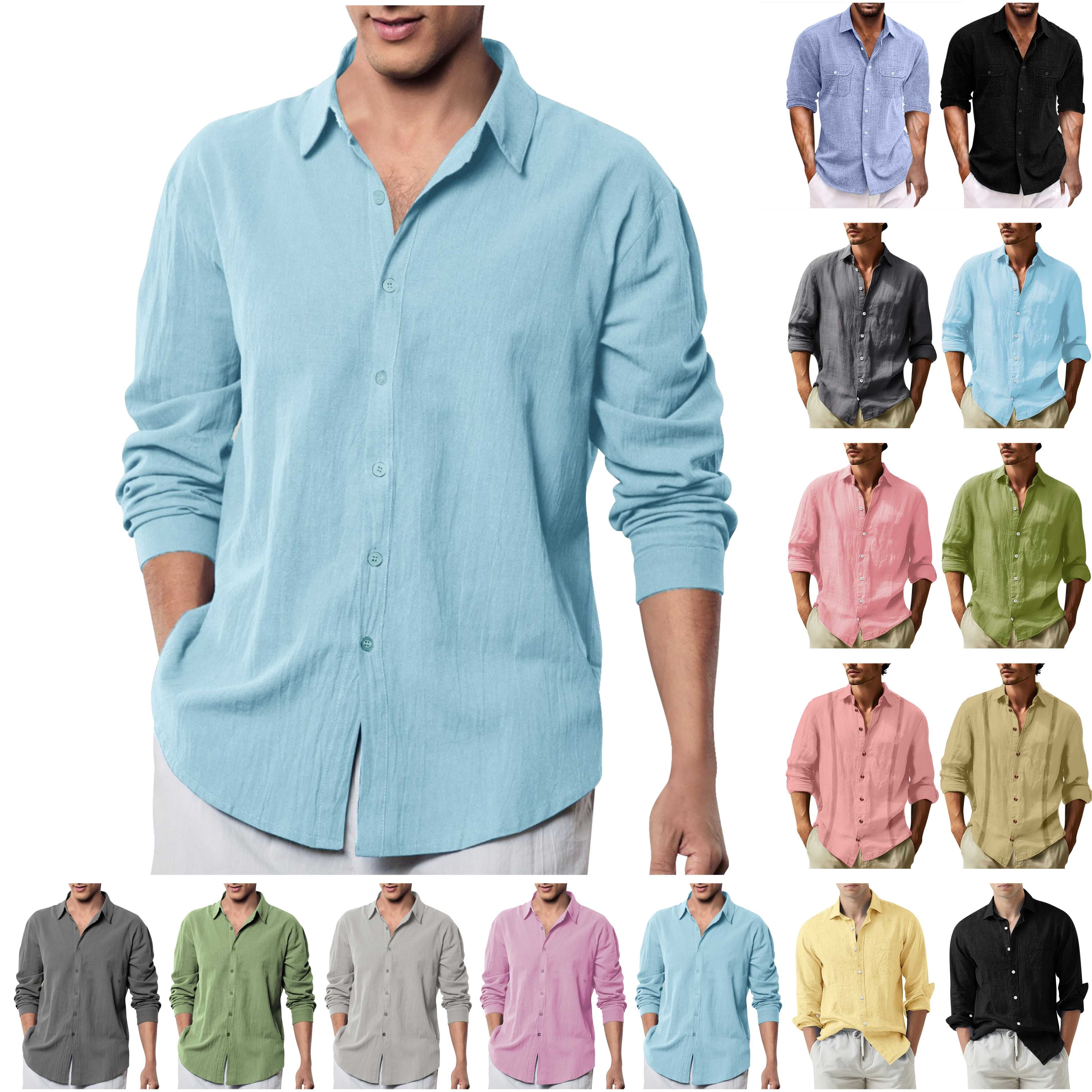 QATAINLAV Men's Cotton Linen Long Sleeve Shirts Casual Button Down Banded Collar Shirt 2025 ...