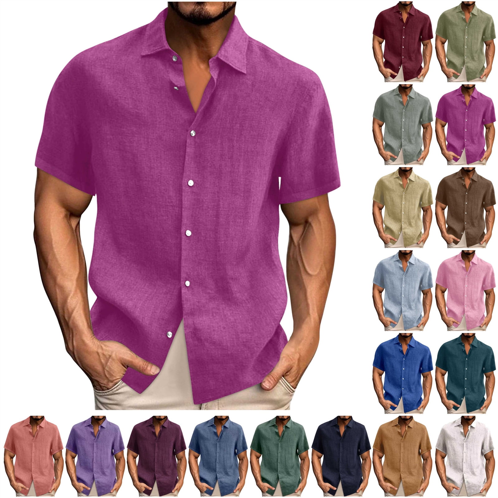 QATAINLAV Men's Linen Shirts Short Sleeve 2025 Summer Button down T ...