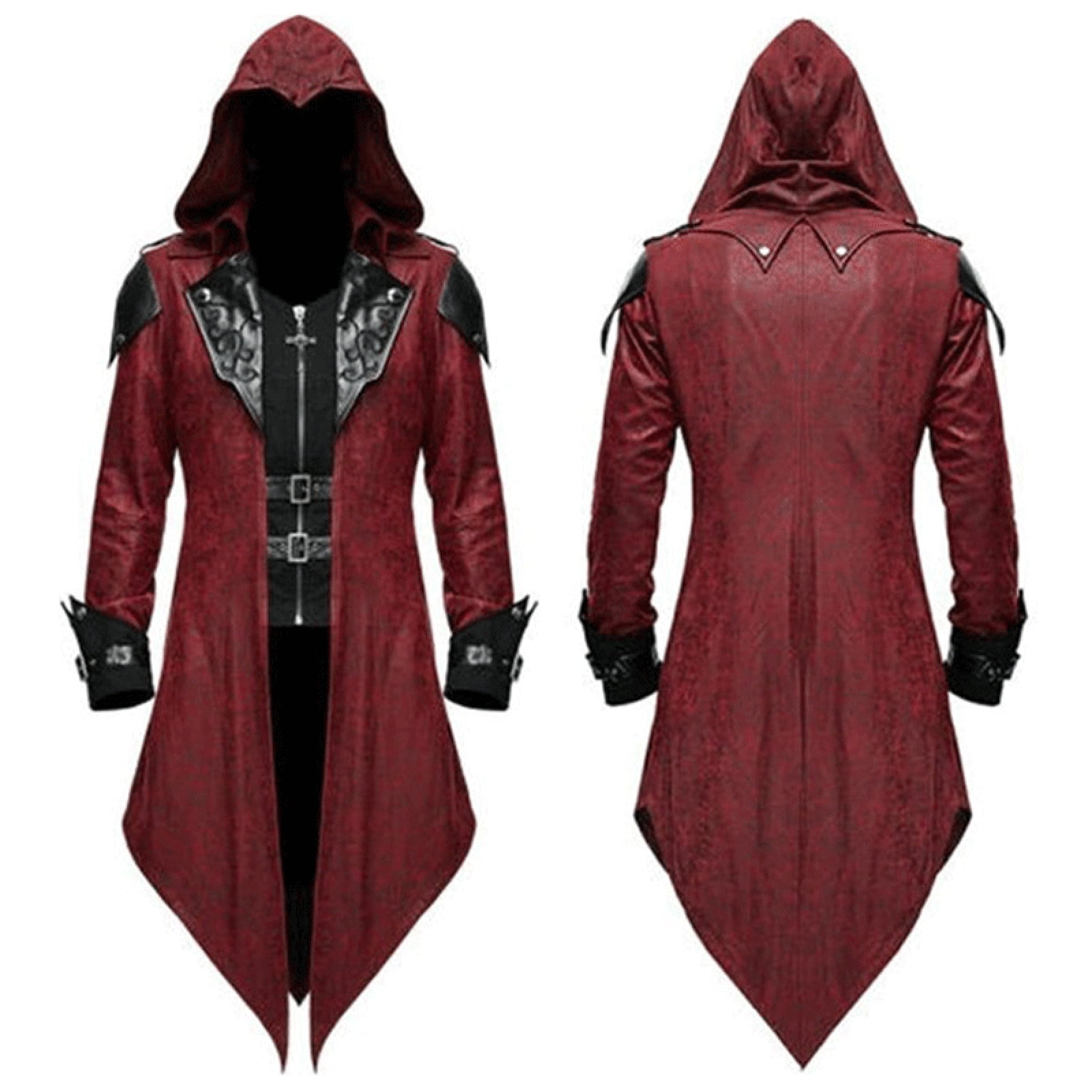 QATAINLAV Men's Medieval Tailcoat Steampunk Vintage Spliced Hooded ...