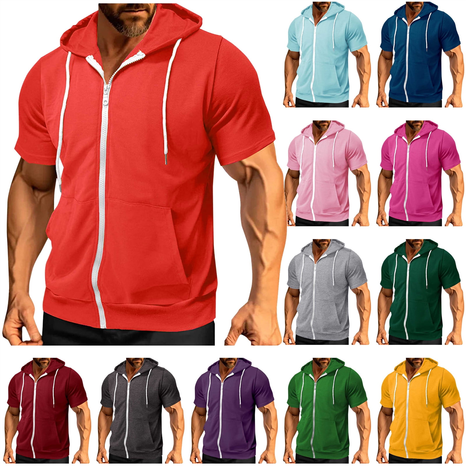 QATAINLAV Men's Short Sleeve Workout Jackets with Pockets Summer ...