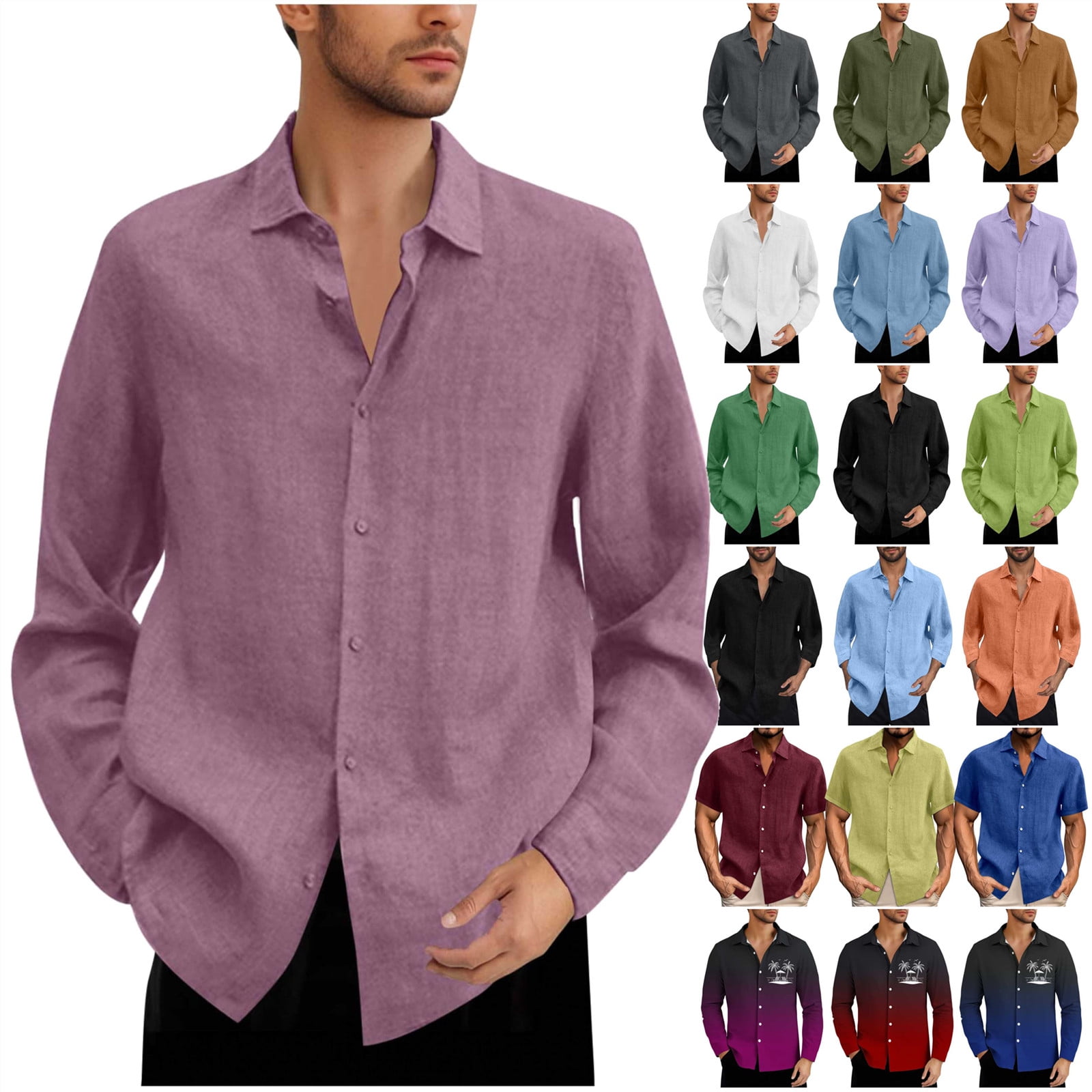 QATAINLAV Mens Big and Tall Cotton Linen Shirts Casual Button Down ...