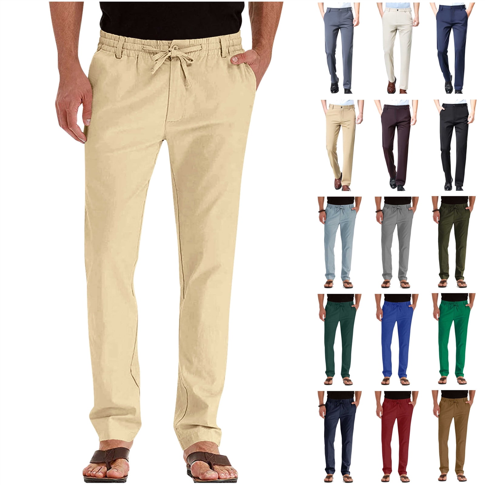 QATAINLAV Mens Dress Pants with Pockets Casual Drawstring Elastic Waist ...