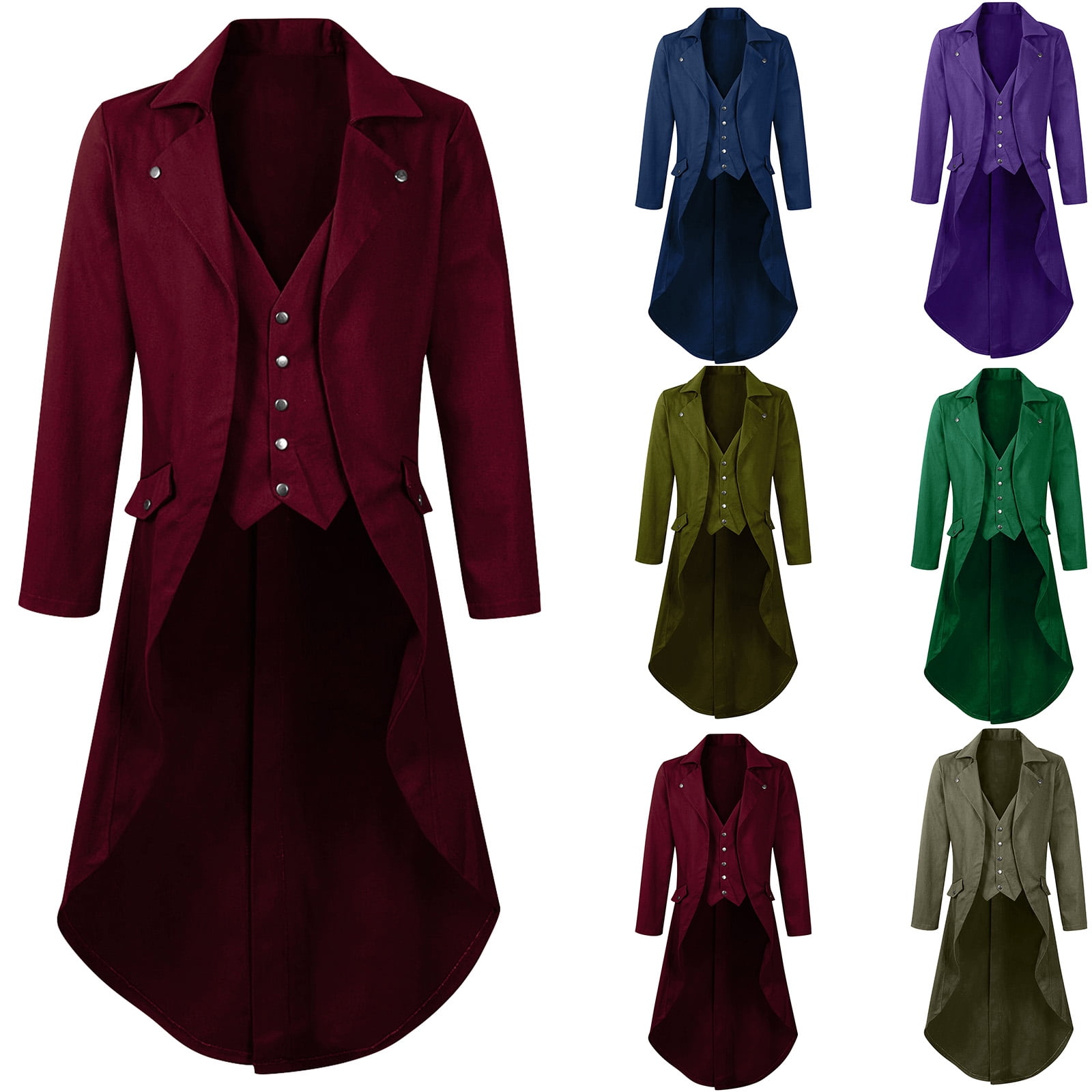 QATAINLAV Mens Gothic Medieval Tailcoat Jacket Steampunk Vintage Victorian Frock High Collar ...