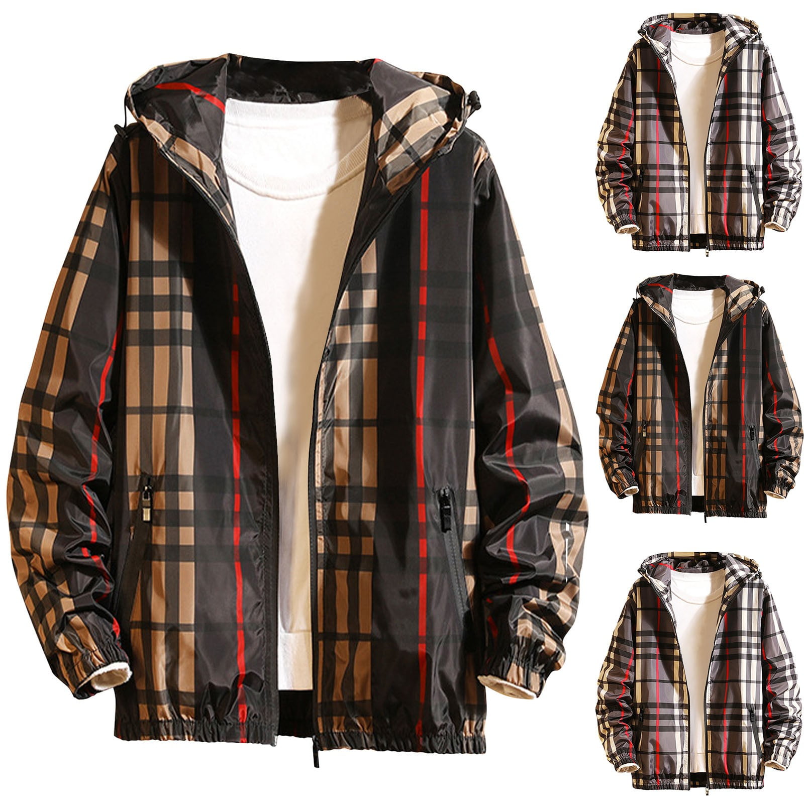 QATAINLAV Mens Plaid Jacket Big and Tall Zip Up Hoodie Jackets ...
