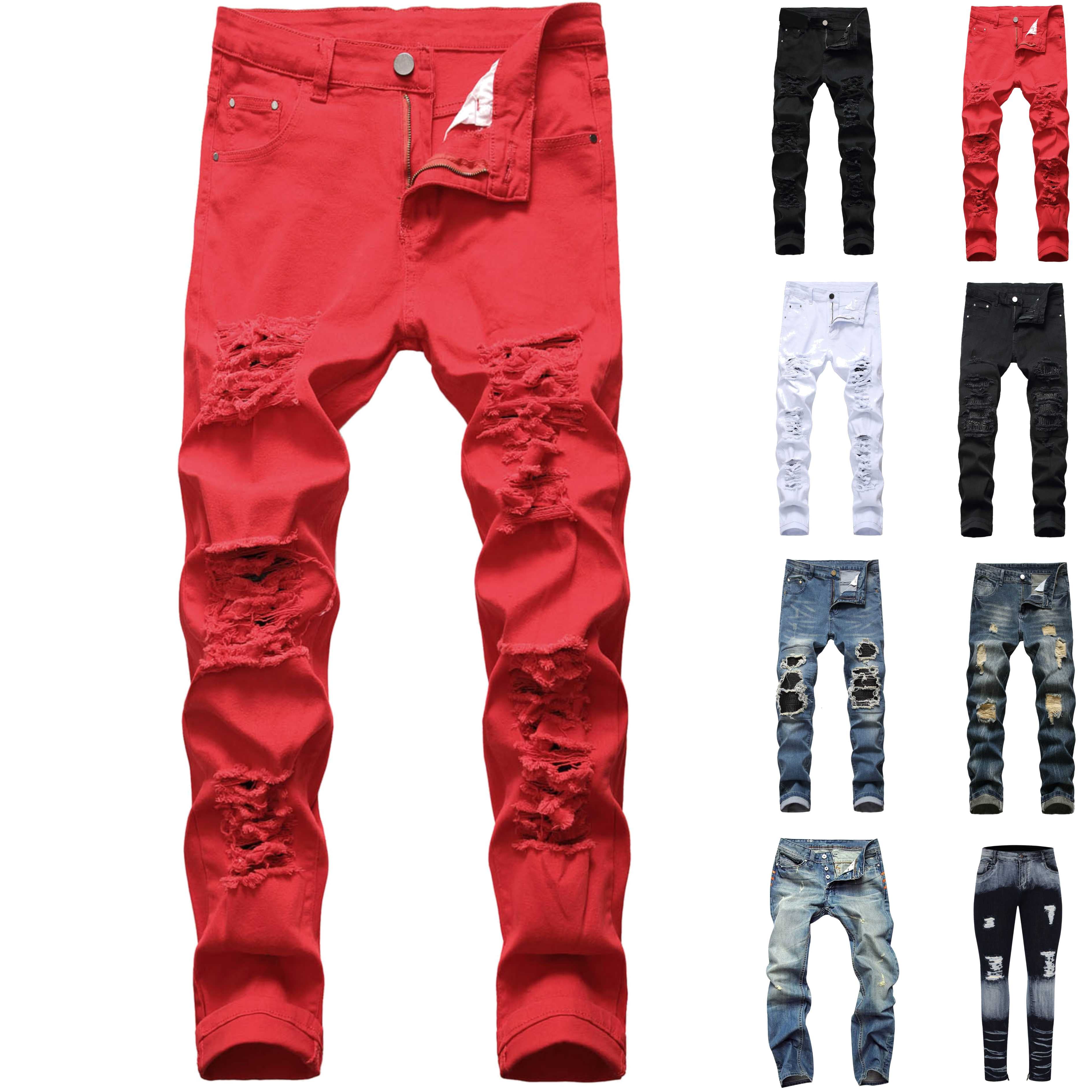 QATAINLAV Mens Ripped Jeans Slim Fit Straight Leg Denim Pants 2025 Fall Winter Distressed ...