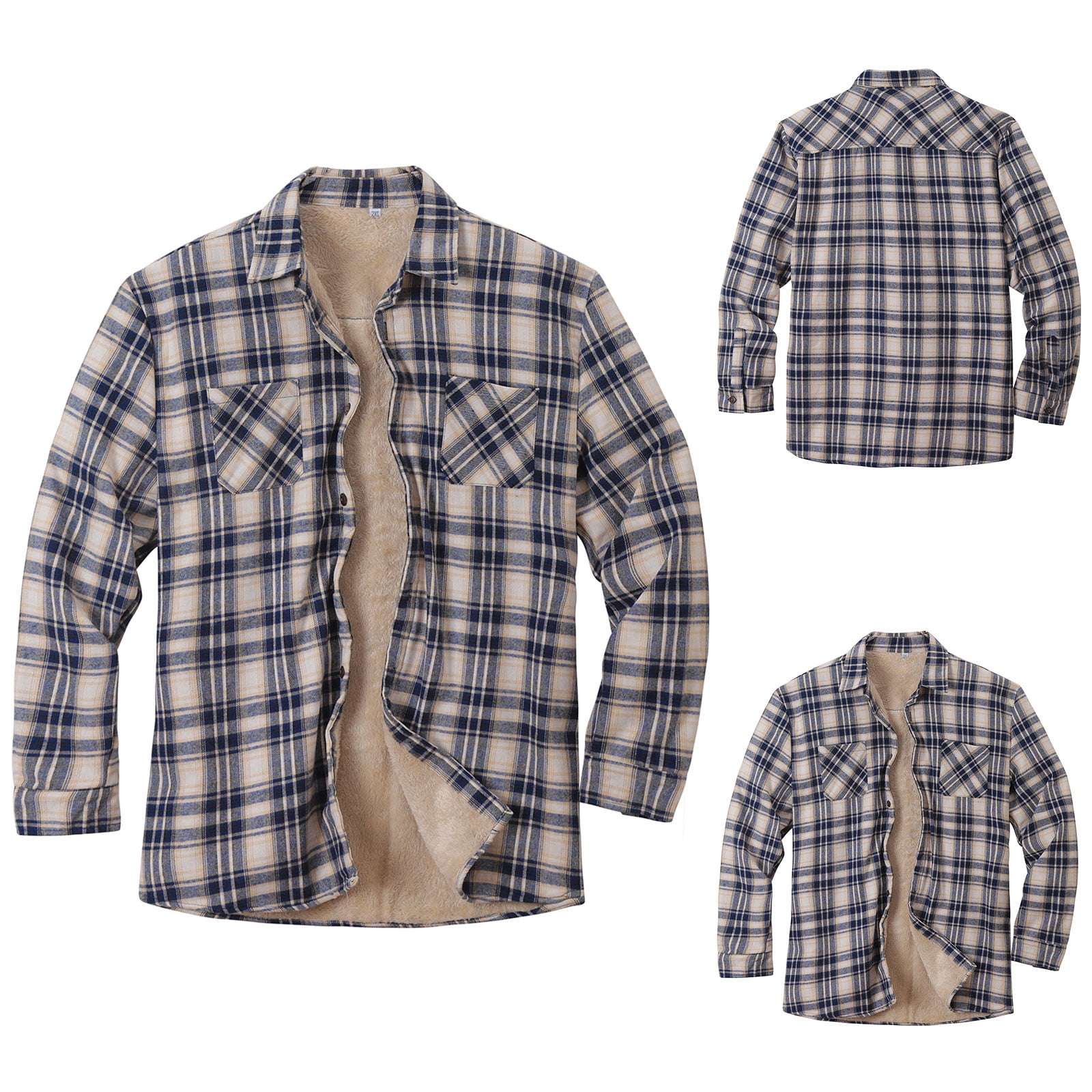 QATAINLAV Mens Sherpa Lined Shirt Jacket Long Sleeve Casual Plaid ...