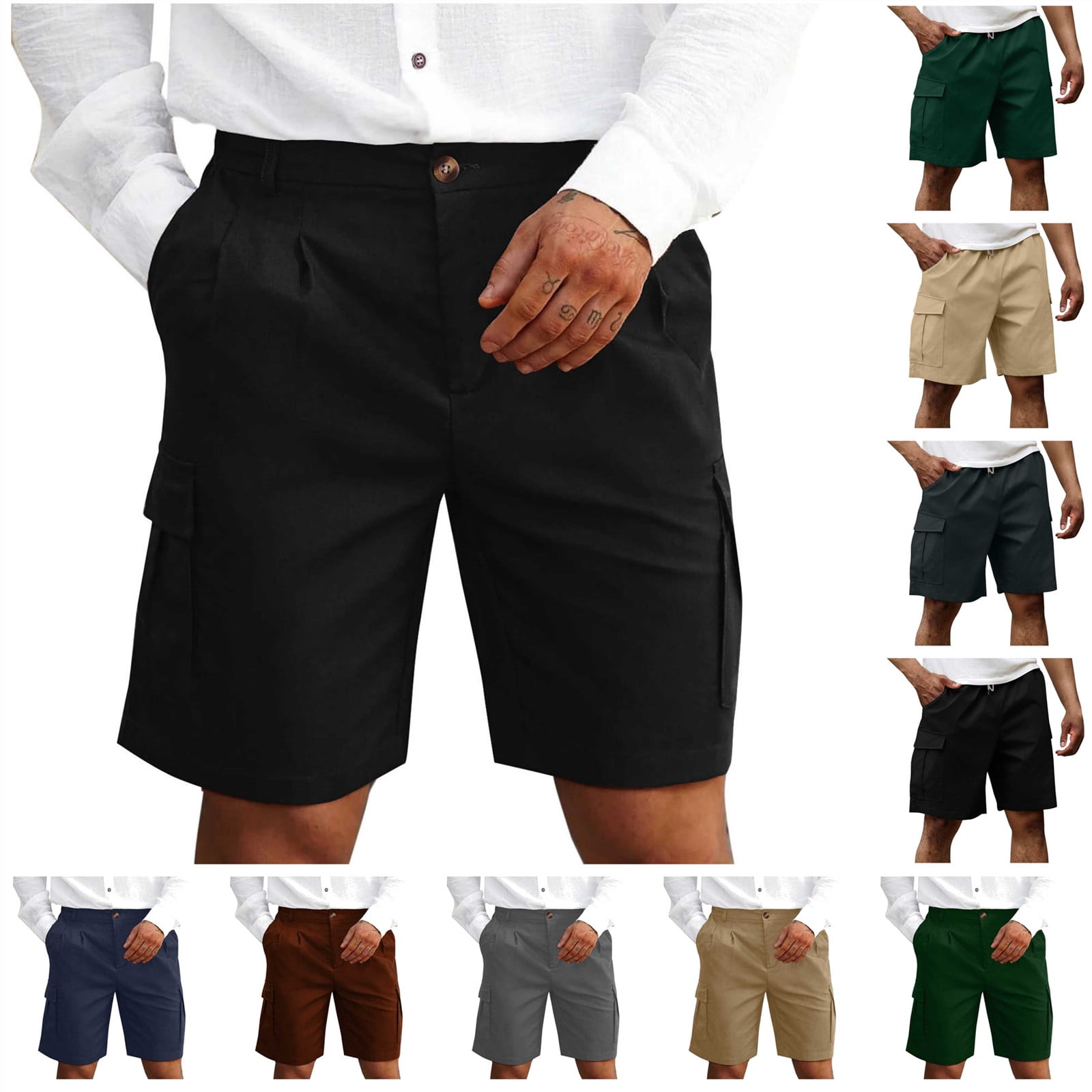 QATAINLAV Mens Zip Button Front Cargo Shorts with Multi Pockets Solid ...