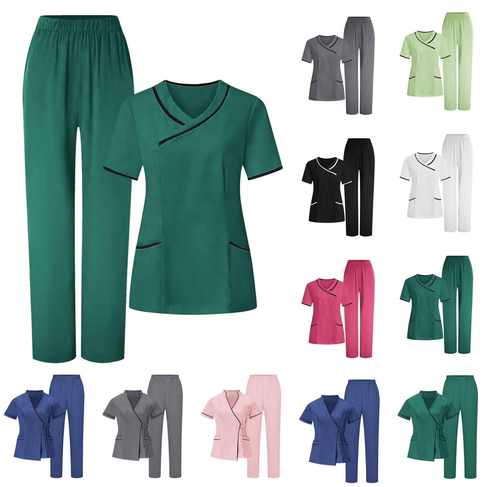 QATAINLAV Nursing Workwear for Women Short Sleeve Scrubs Set Cross Mock ...