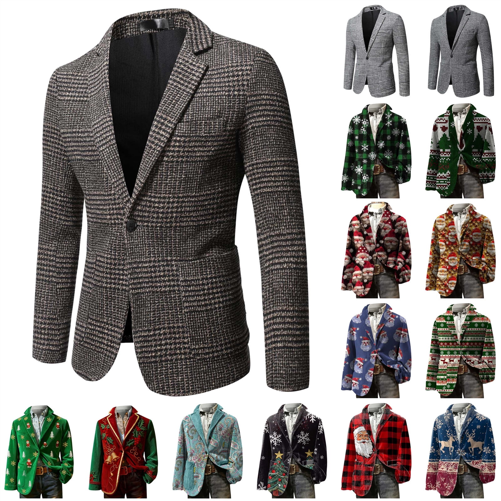 QATAINLAV Plaid Blazer Jackets for Men Button Lapel Suits Business ...
