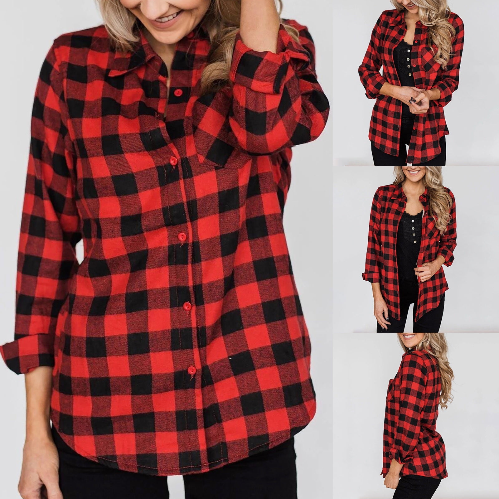 QATAINLAV Plaid Long Sleeve Shirts Womens Oversized Loose Fit Shirt ...