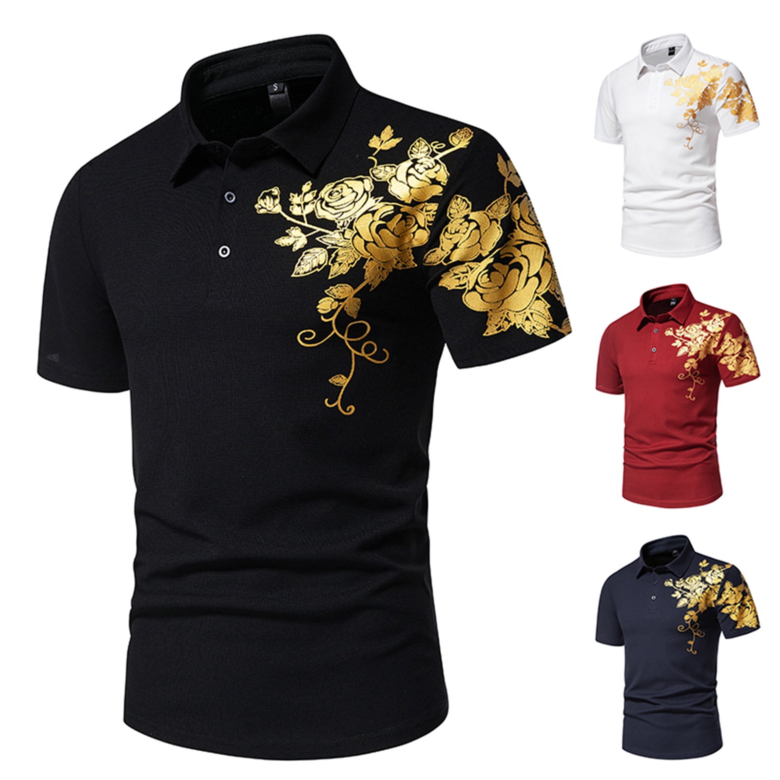 QATAINLAV Polo Shirts for Men Fashion Rose Gold Shiny Printed Tee ...