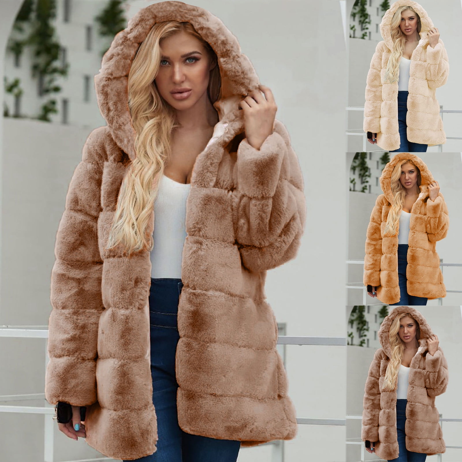 QATAINLAV Mother's Day Gifts Winter Coats for Women Warm Thick Faux Fur Coat Big Hooded Parka ...