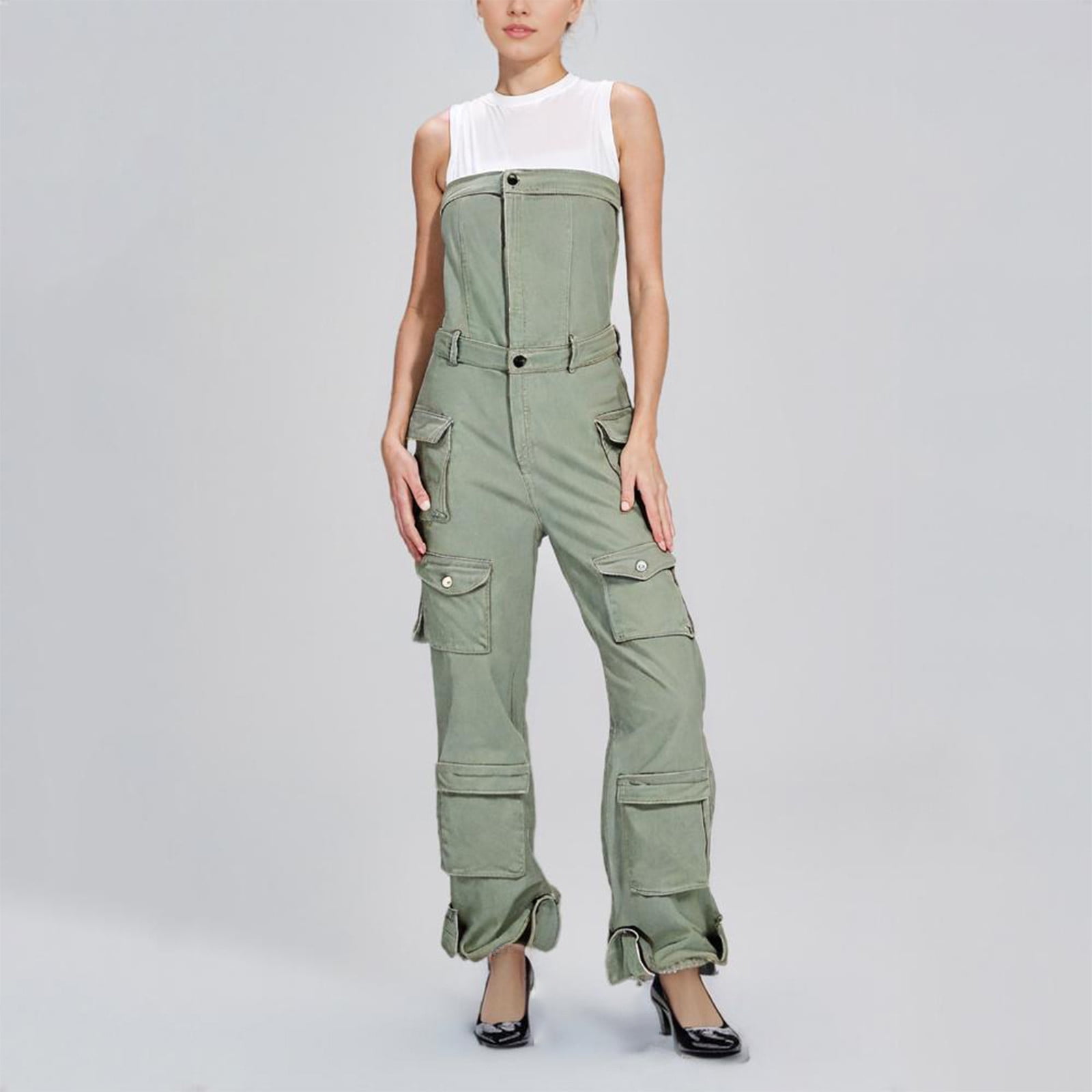 QATAINLAV Sales Prime Women's Cargo Jumpsuit Solid Casual Strapless ...