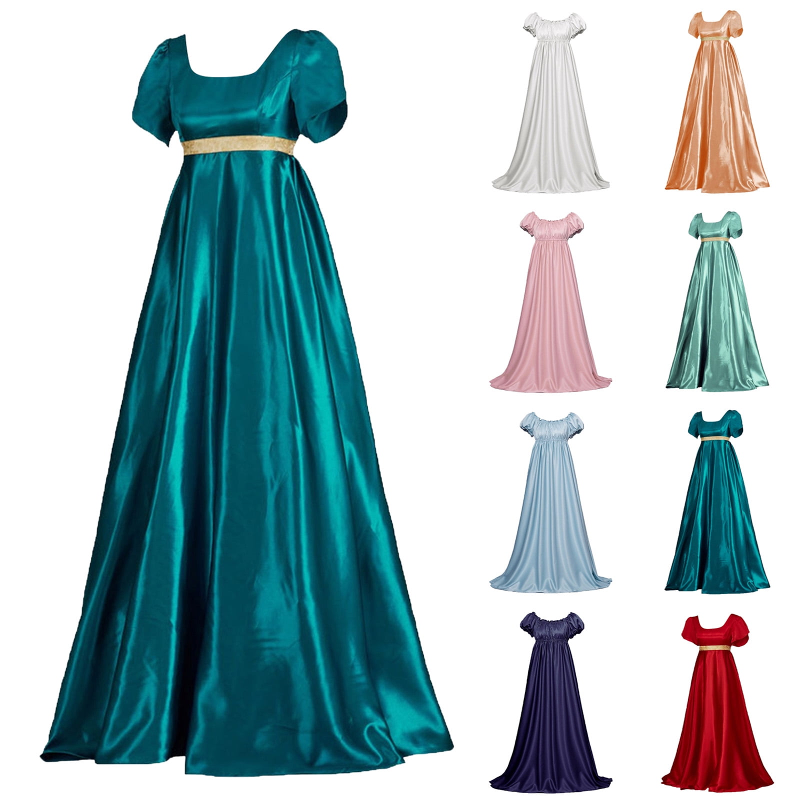 QATAINLAV Satin Regency Dresses for Women Empire Waist Puff Sleeve ...