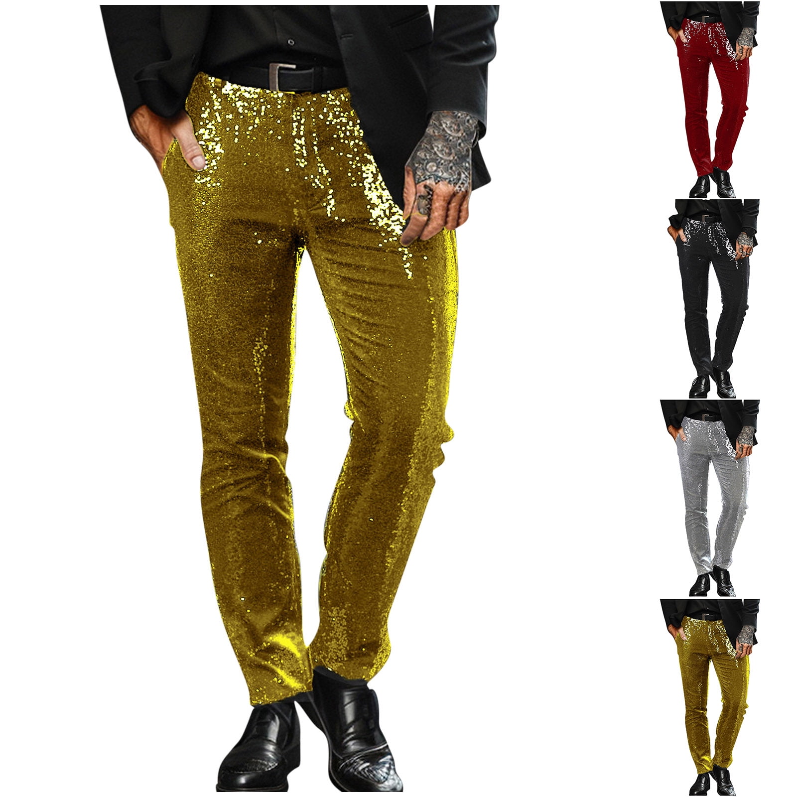 QATAINLAV Sequins Pants for Men's Party Disco Shiny Sparkly Straight ...