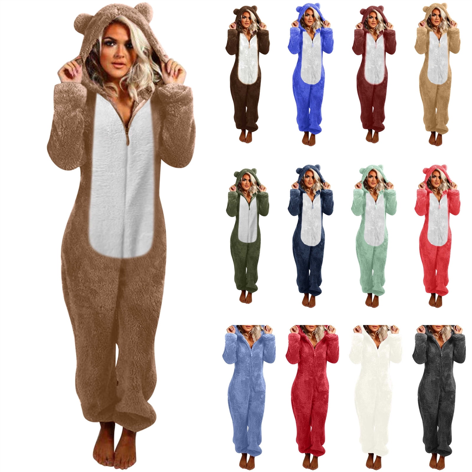 QATAINLAV Sherpa Fleece Jumpsuit for Women Winter Warm Fuzzy Onesie ...
