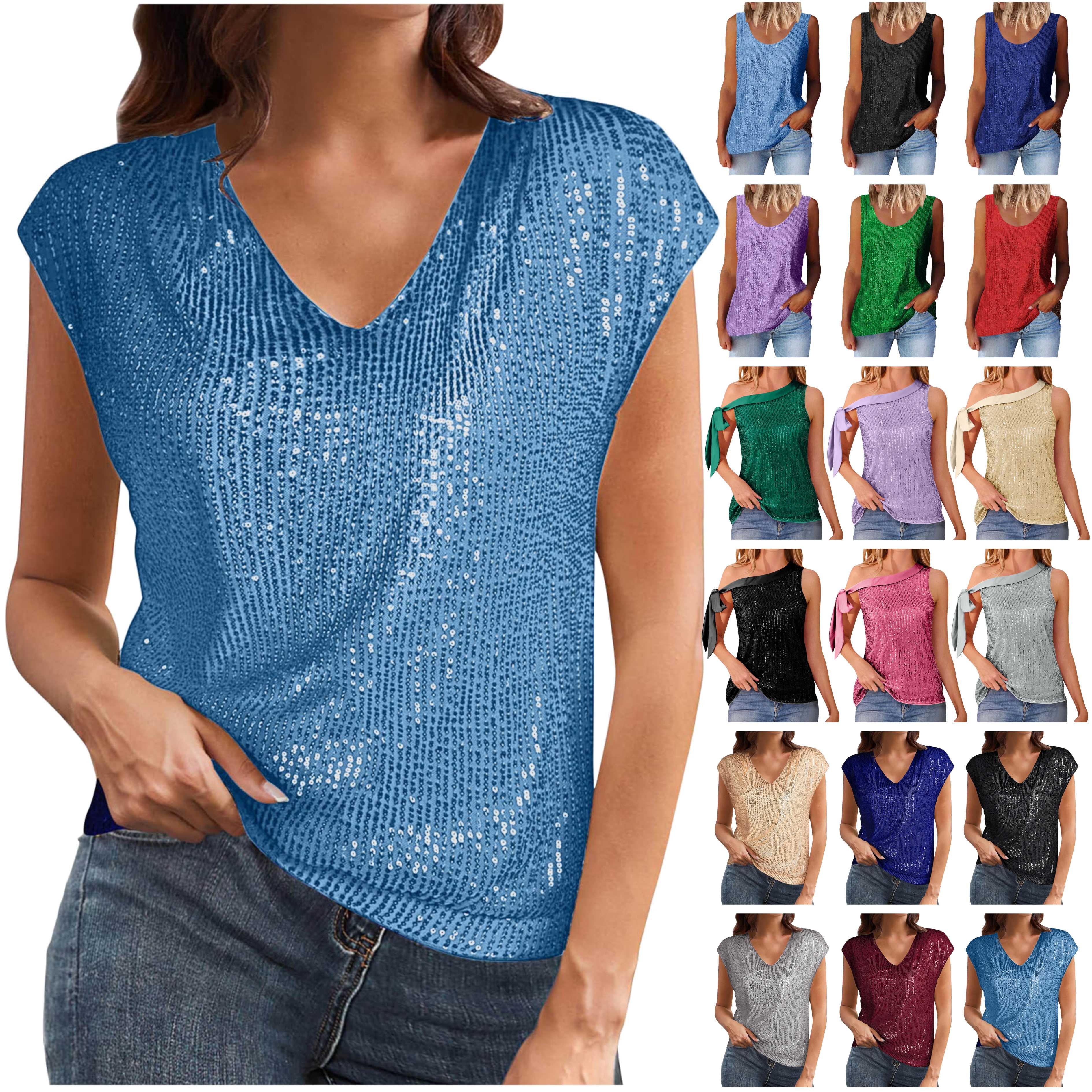 QATAINLAV Off The Shoulder Sequin Shirts for Women Elegant Skew Tie ...