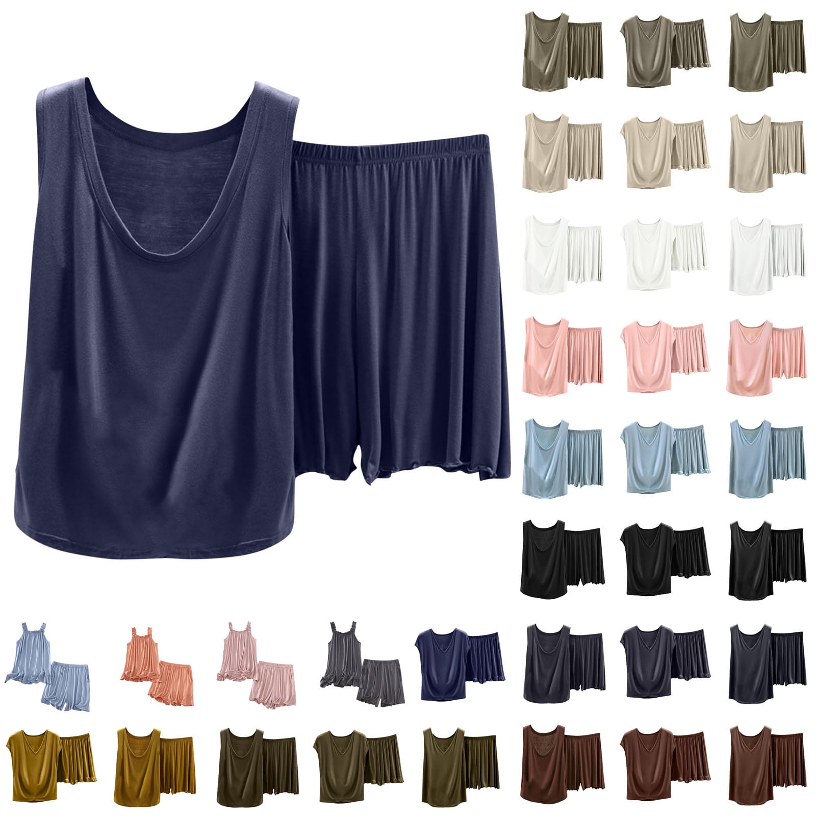 QATAINLAV Sleeveless Pajamas Set for Women Summer Lounge Tank Top and ...