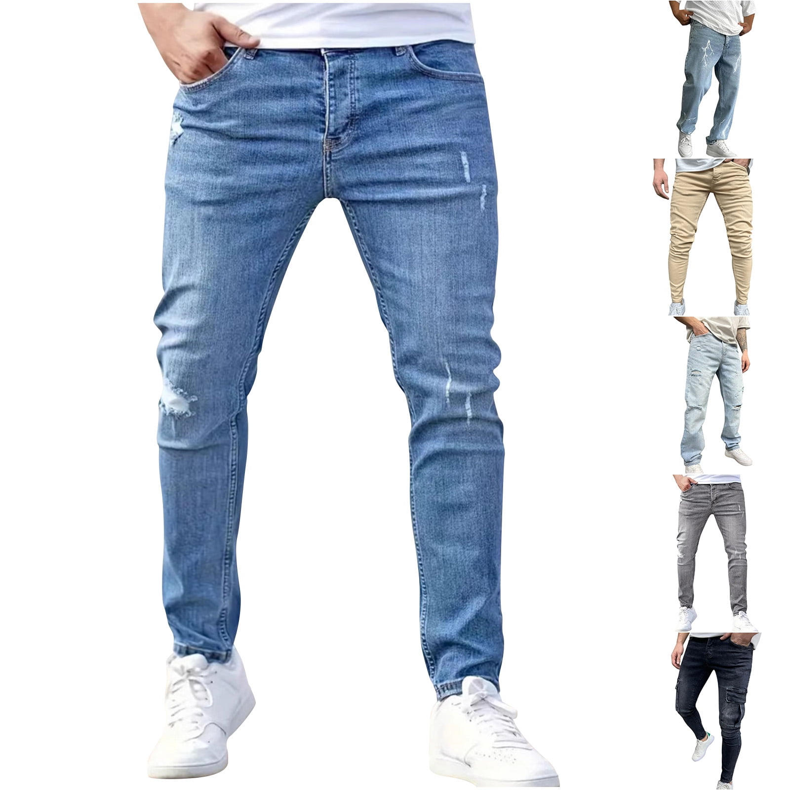 QATAINLAV Slim Fit Stretch Denim Cargo Pants for Men Solid Casual ...