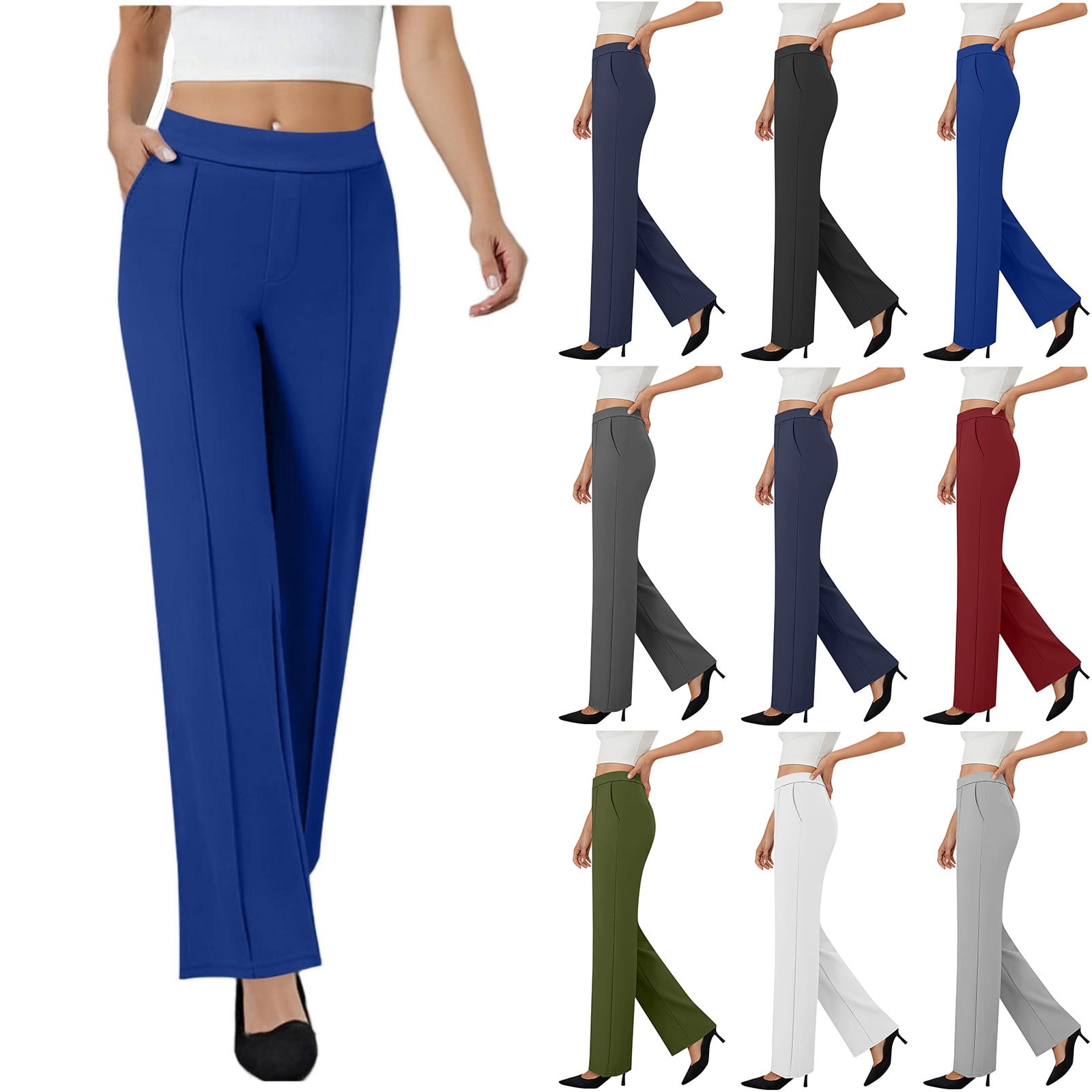 QATAINLAV Stretchy Dress Pants for Women Elastic High Waisted Straight ...
