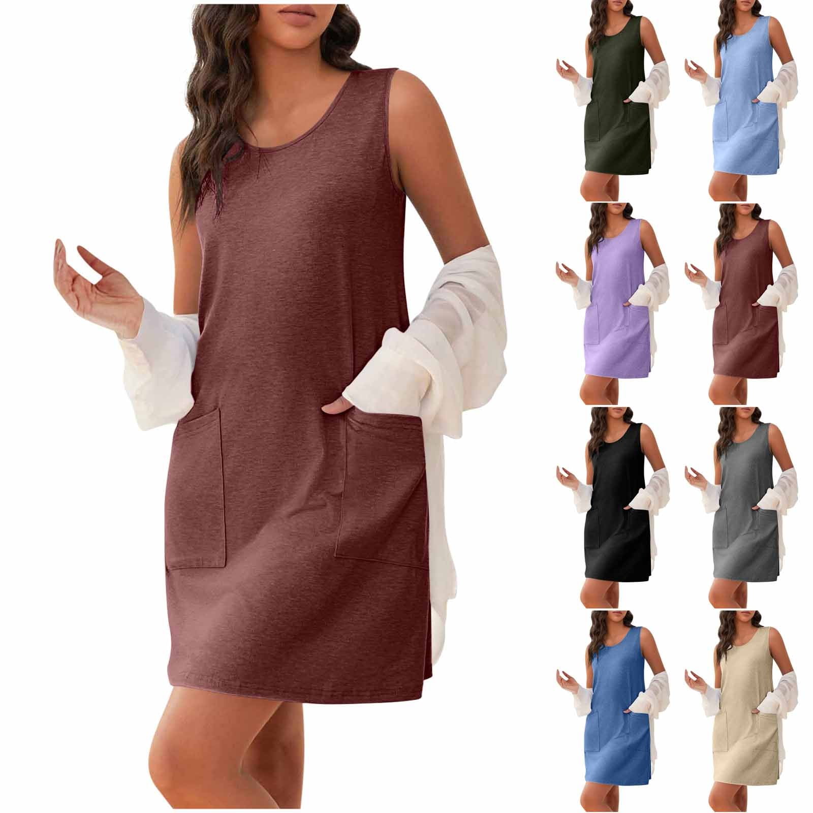 QATAINLAV Summer Dresses for Women 2025 Sleeveless Nightgowns Tank Dress with Pocekts Cotton ...