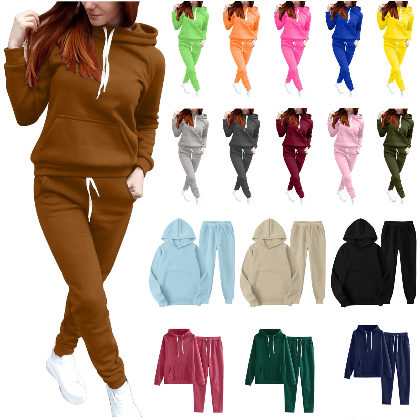 QATAINLAV Plus Size Long Sleeve Tracksuit for Women Solid Color Casual ...