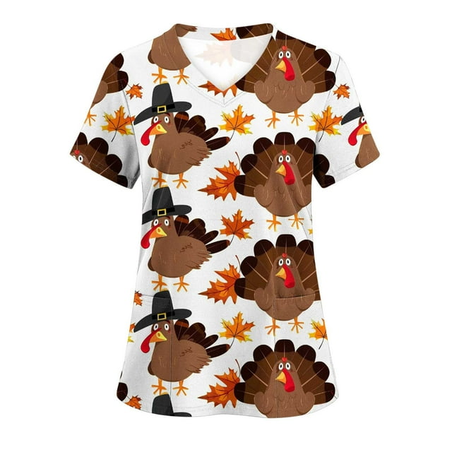 QATAINLAV Thanksgiving Turkey Scrubs for Women Novelty Holiday Scrub ...