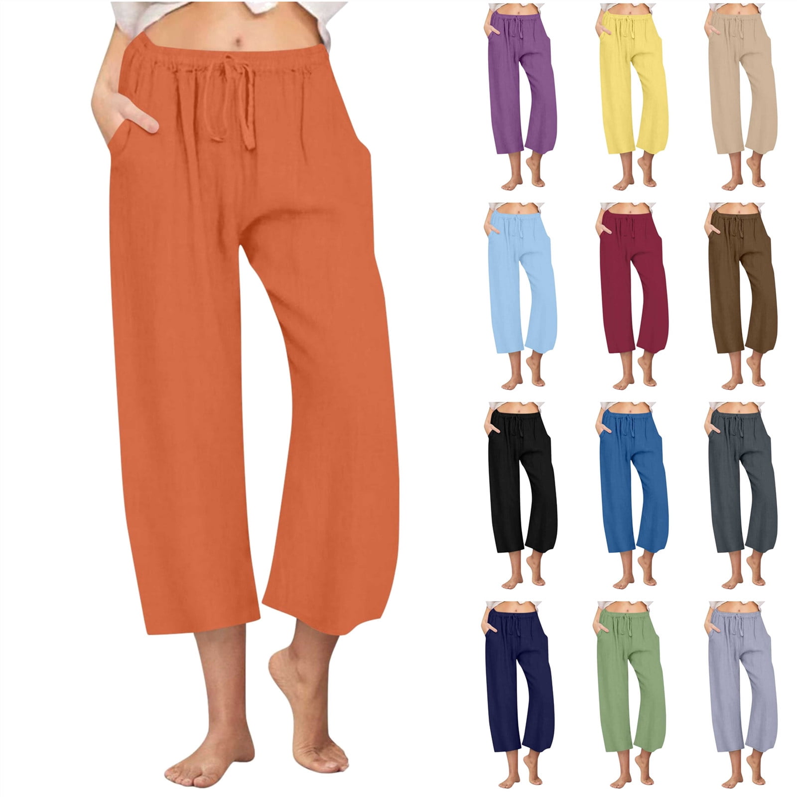 QATAINLAV Todays Sales! Capri Pants for Women Dressy Casual Linen ...
