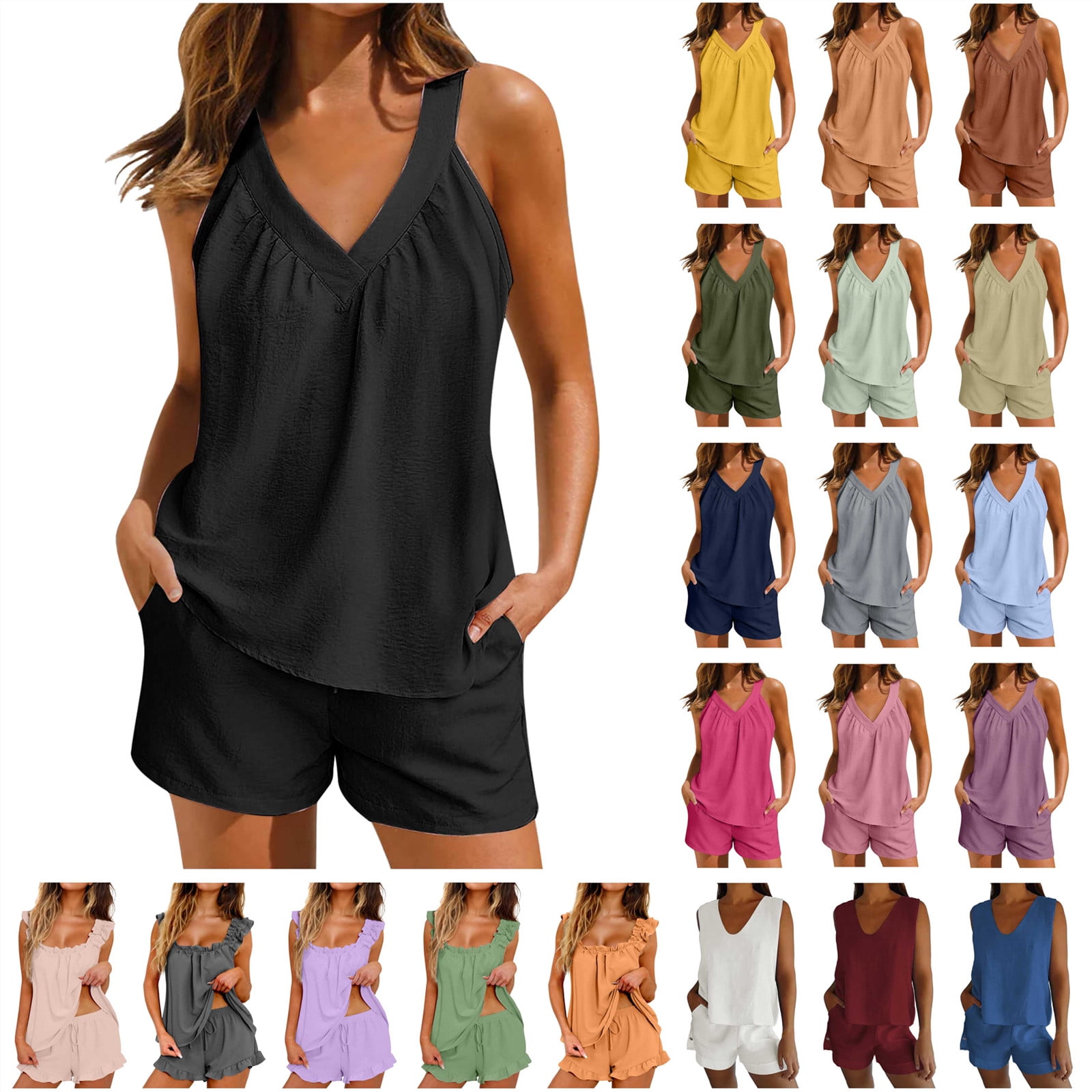 QATAINLAV Summer Savings! Two Piece Lounge Sets for Women Sleeveless V ...