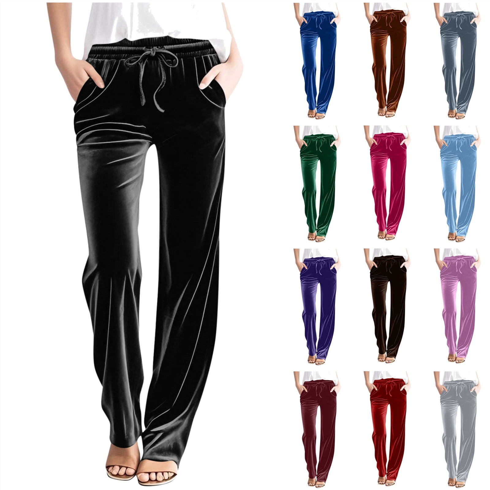 QATAINLAV Velvet Pants Women Comfy Velour Straight Leg Trousers Casual ...