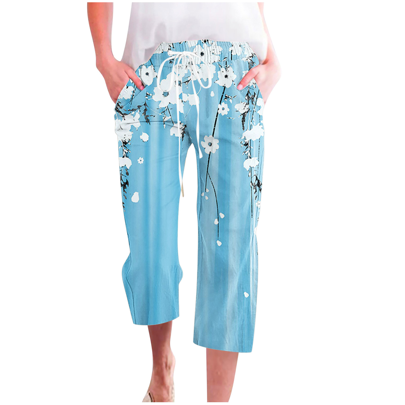 Qatainlav Wide Leg Capris For Women Womens Capri Pants Drawstring High