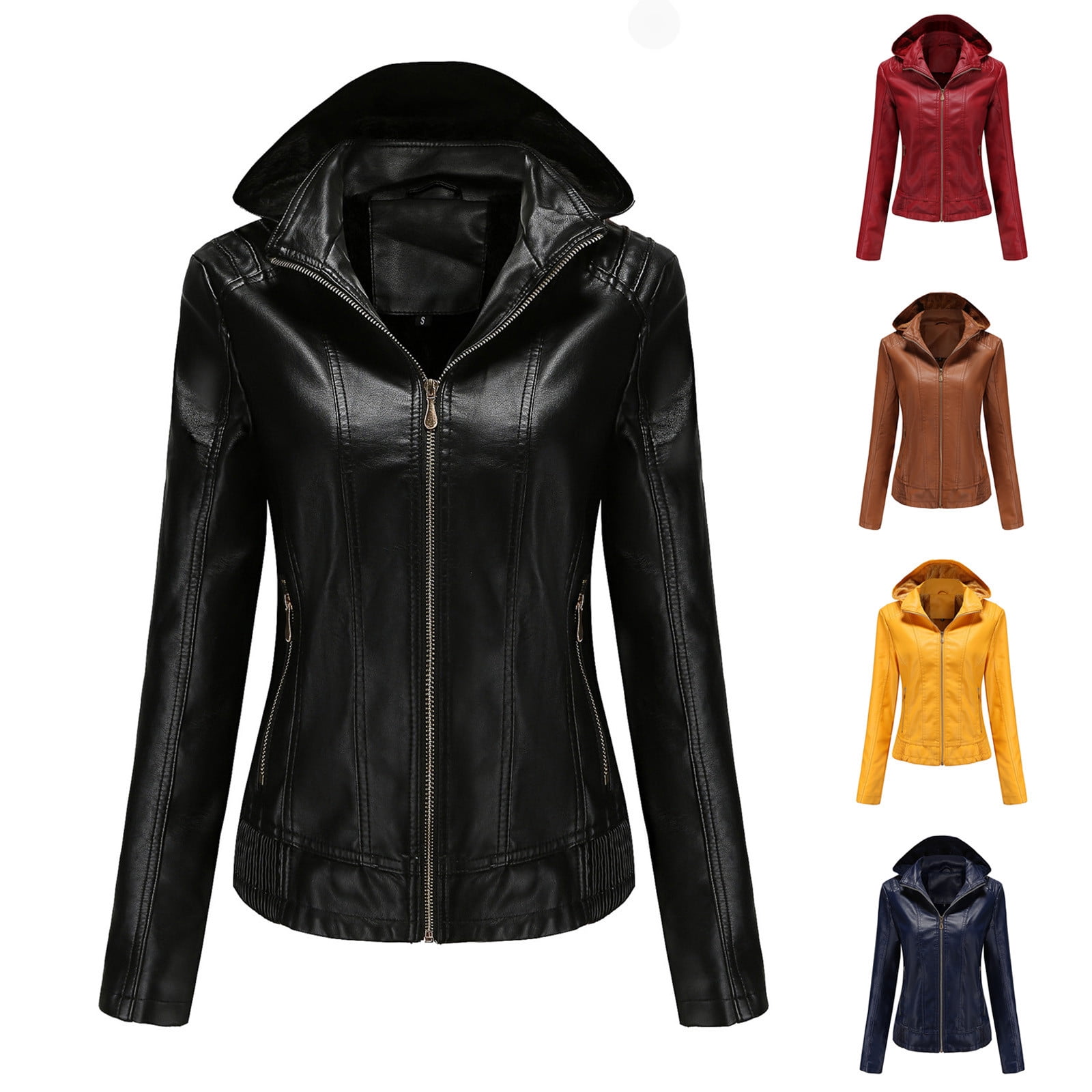 QATAINLAV Winter Leather Jacket for Women Slim Fit Moto Biker Jackets ...