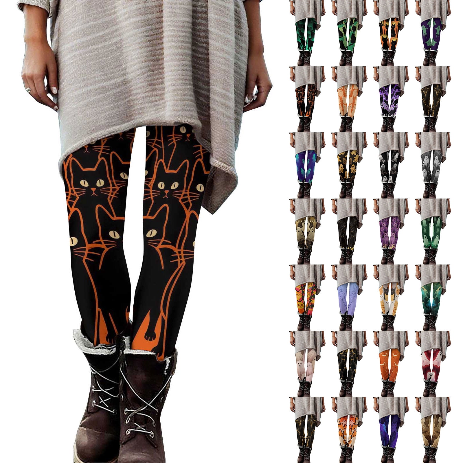 QATAINLAV Woman Halloween Ghost Print Leggings Funny Graphic Full ...