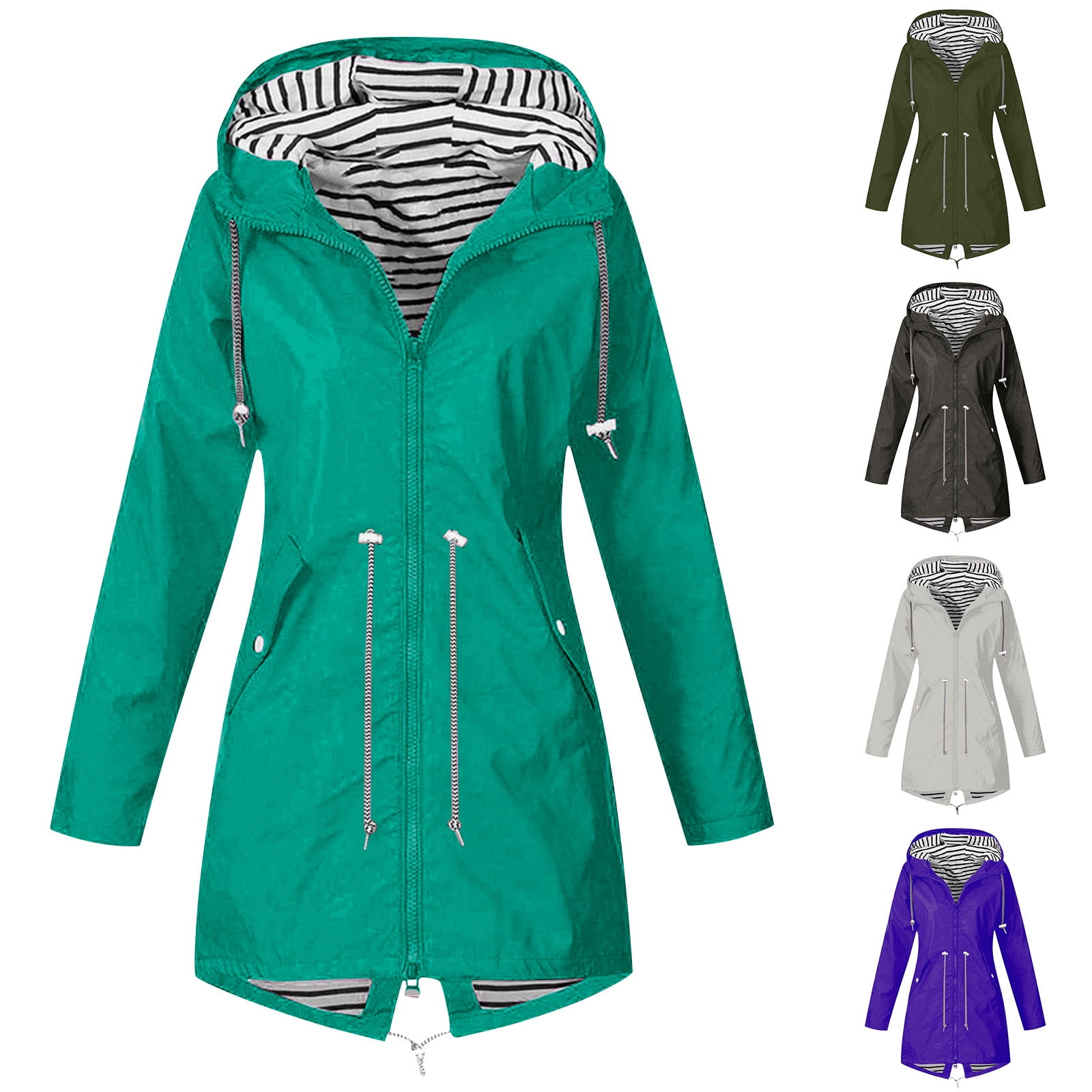 QATAINLAV Women Oversized Waterproof Raincoat Long Hooded Trench Coats ...