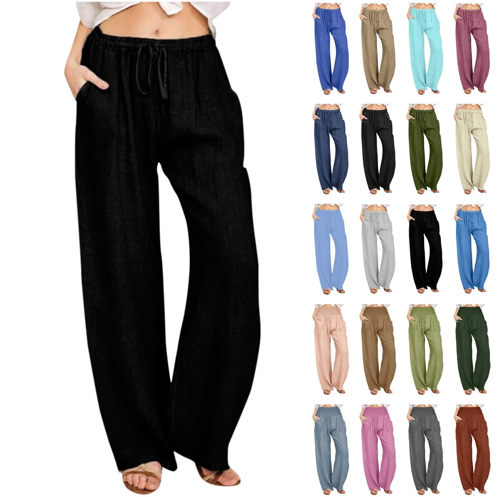 QATAINLAV Women Summer Lightweight Linen Pants with Pockets Casual ...