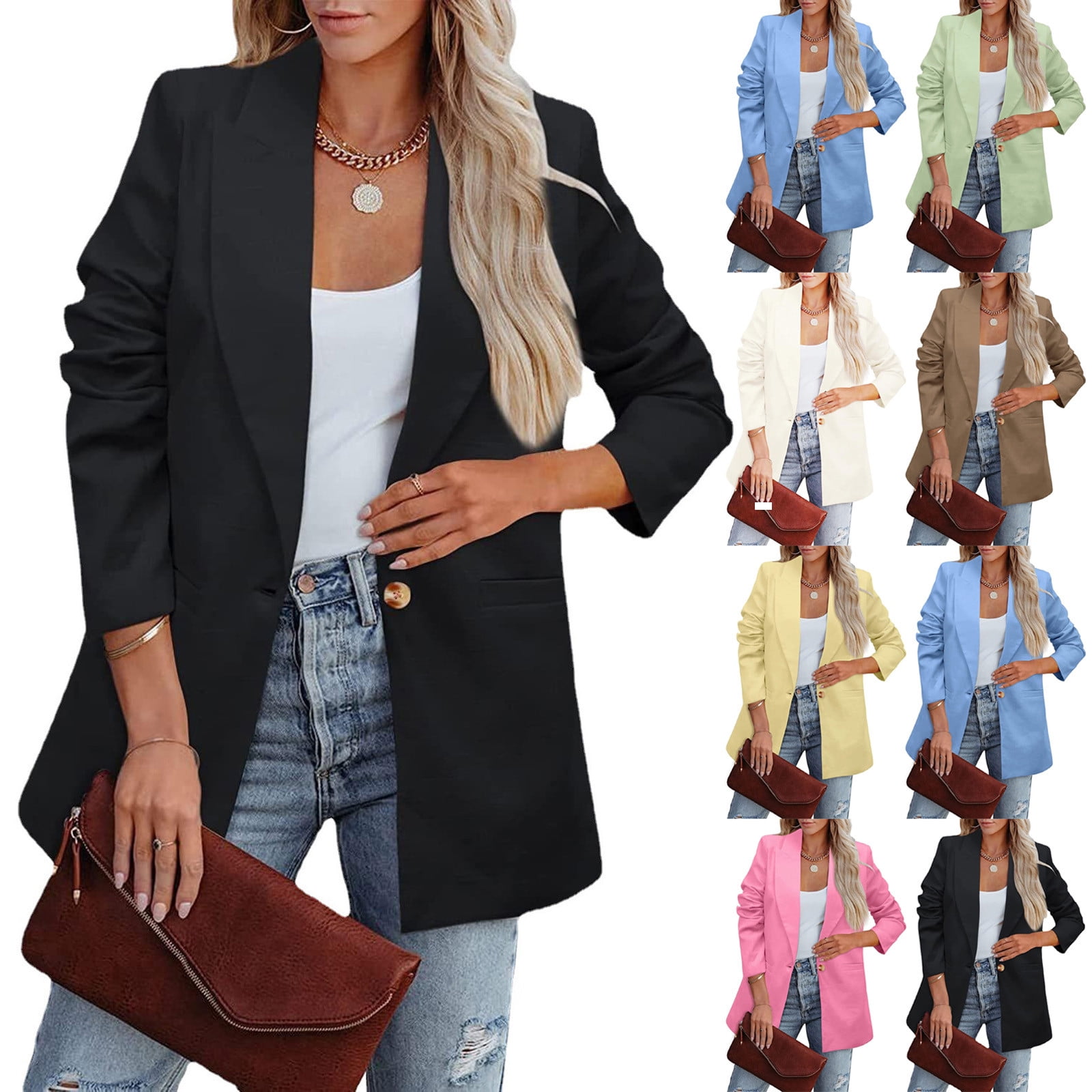 QATAINLAV Women's 2024 Fall Business Casual Blazers Long Sleeve Notch ...