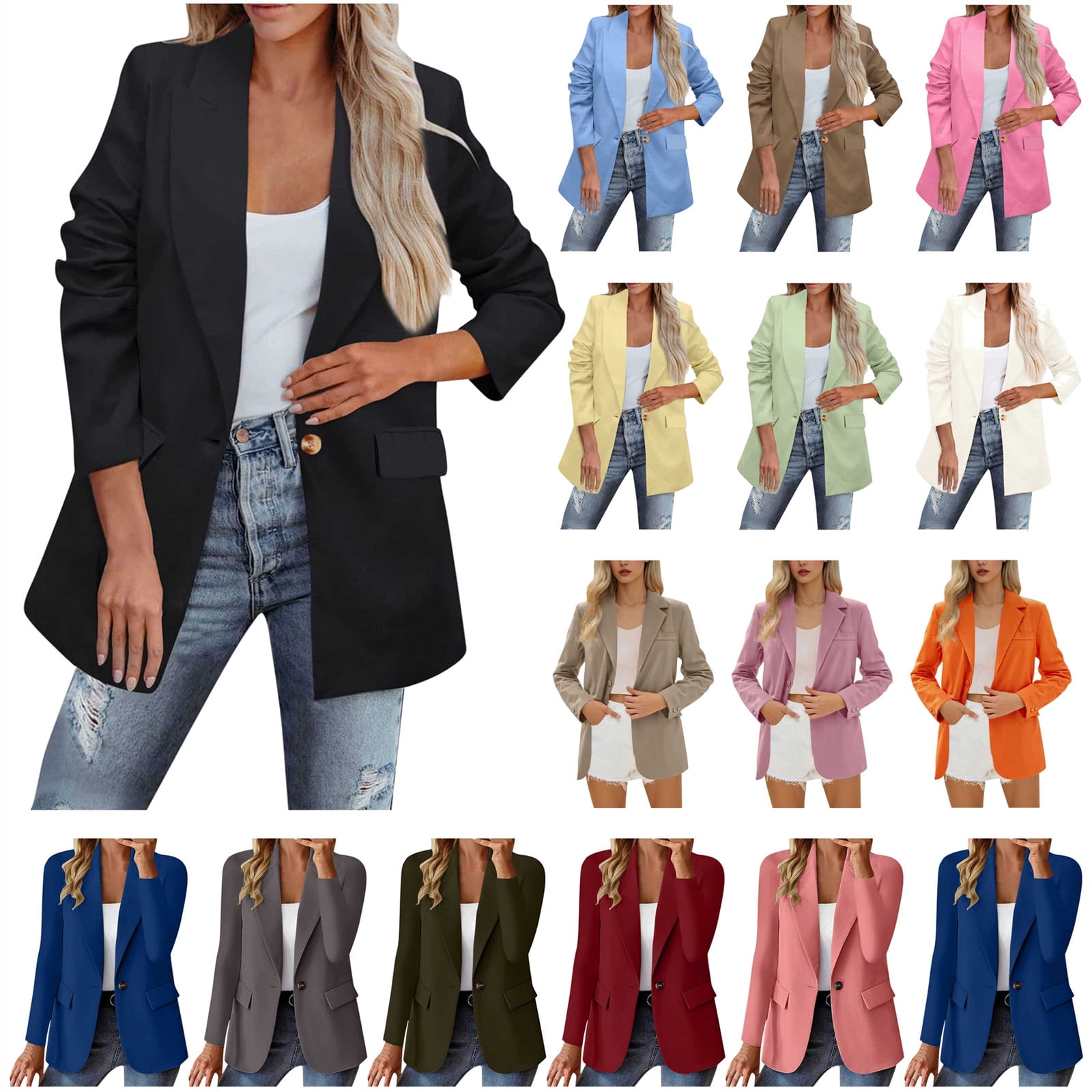 QATAINLAV Women's Fall Business Casual Blazers Long Sleeve Notch Lapel ...
