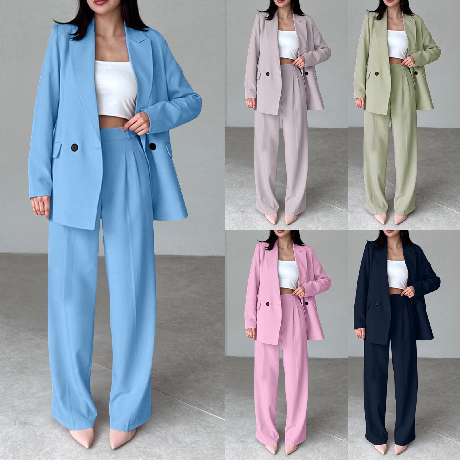 QATAINLAV Women's 2025 Fall Two Piece Outfits Blazer Jacket and Wide ...