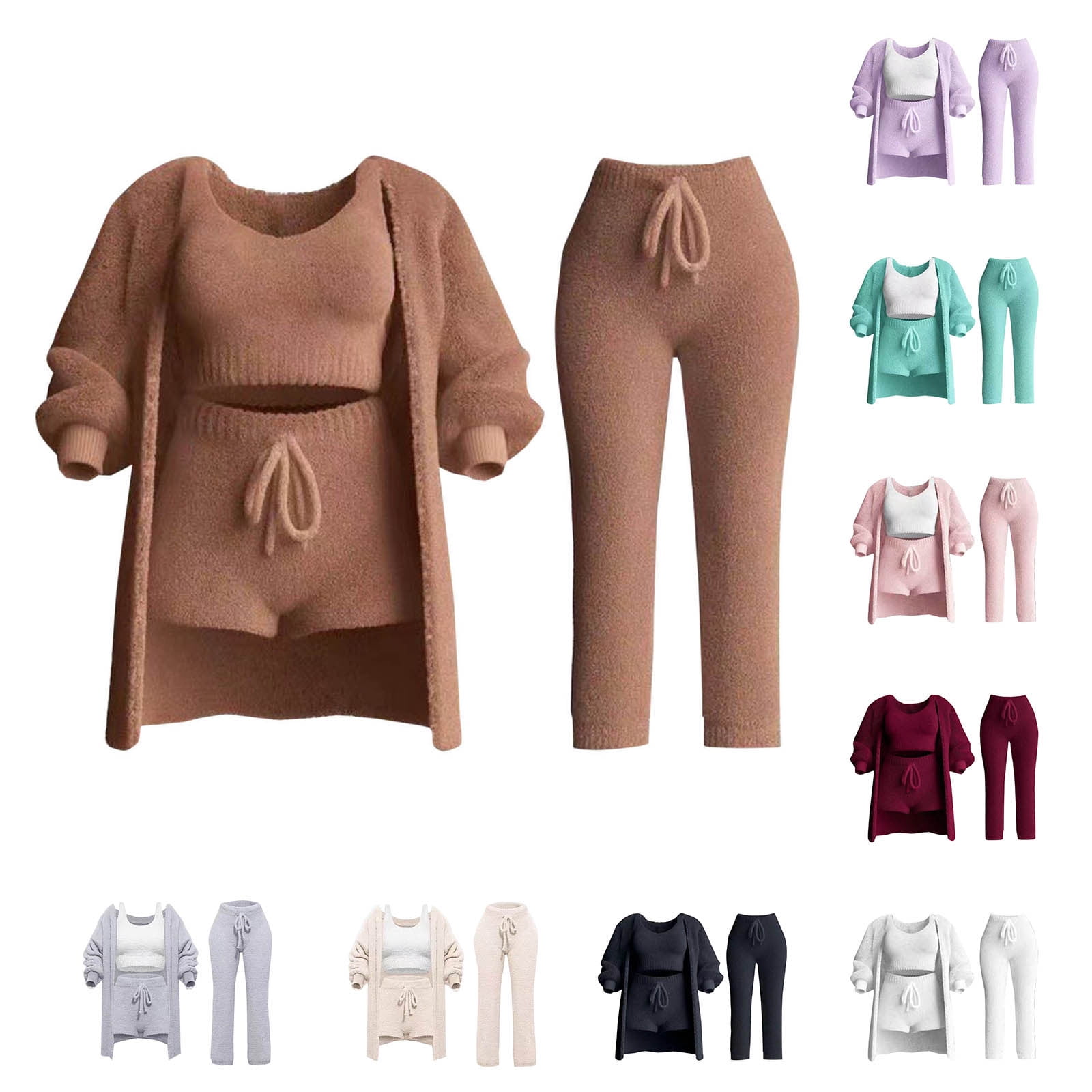 QATAINLAV Women's 4 Piece Outfits Sweater Sets Solid Long Sleeve Knit ...