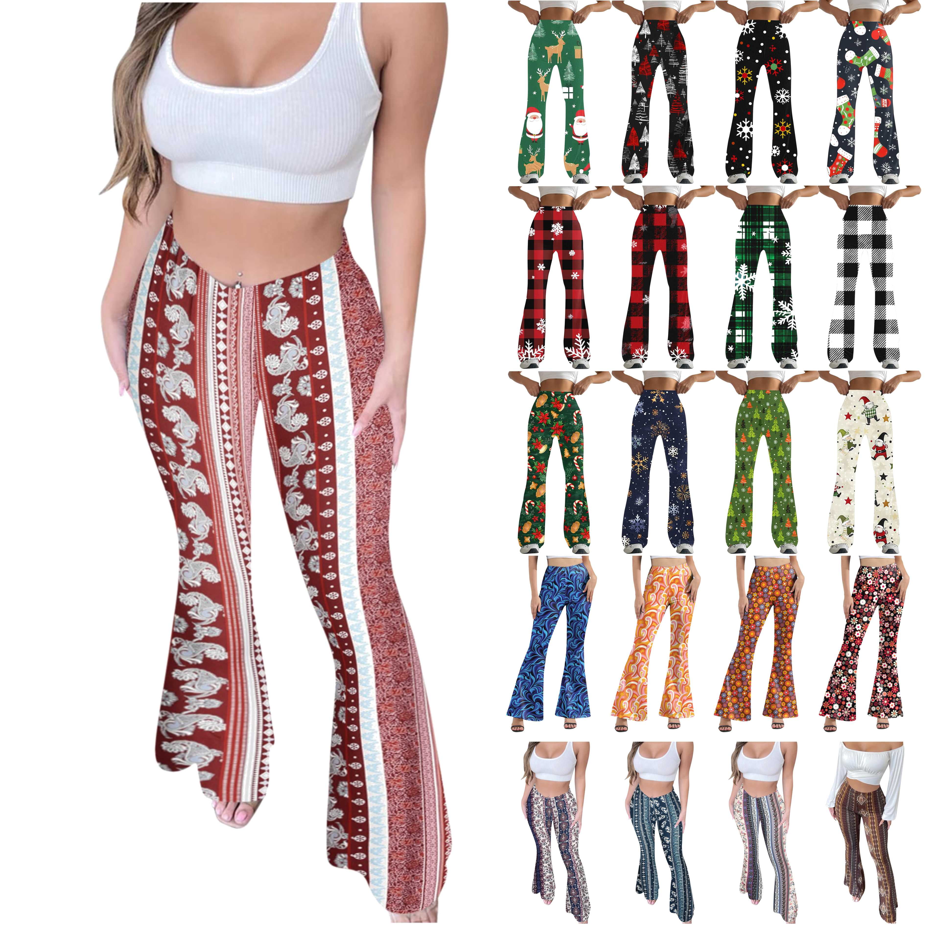 QATAINLAV Women's Bell Bottom Pants High Waist Stretch Flare Leg Hippie ...