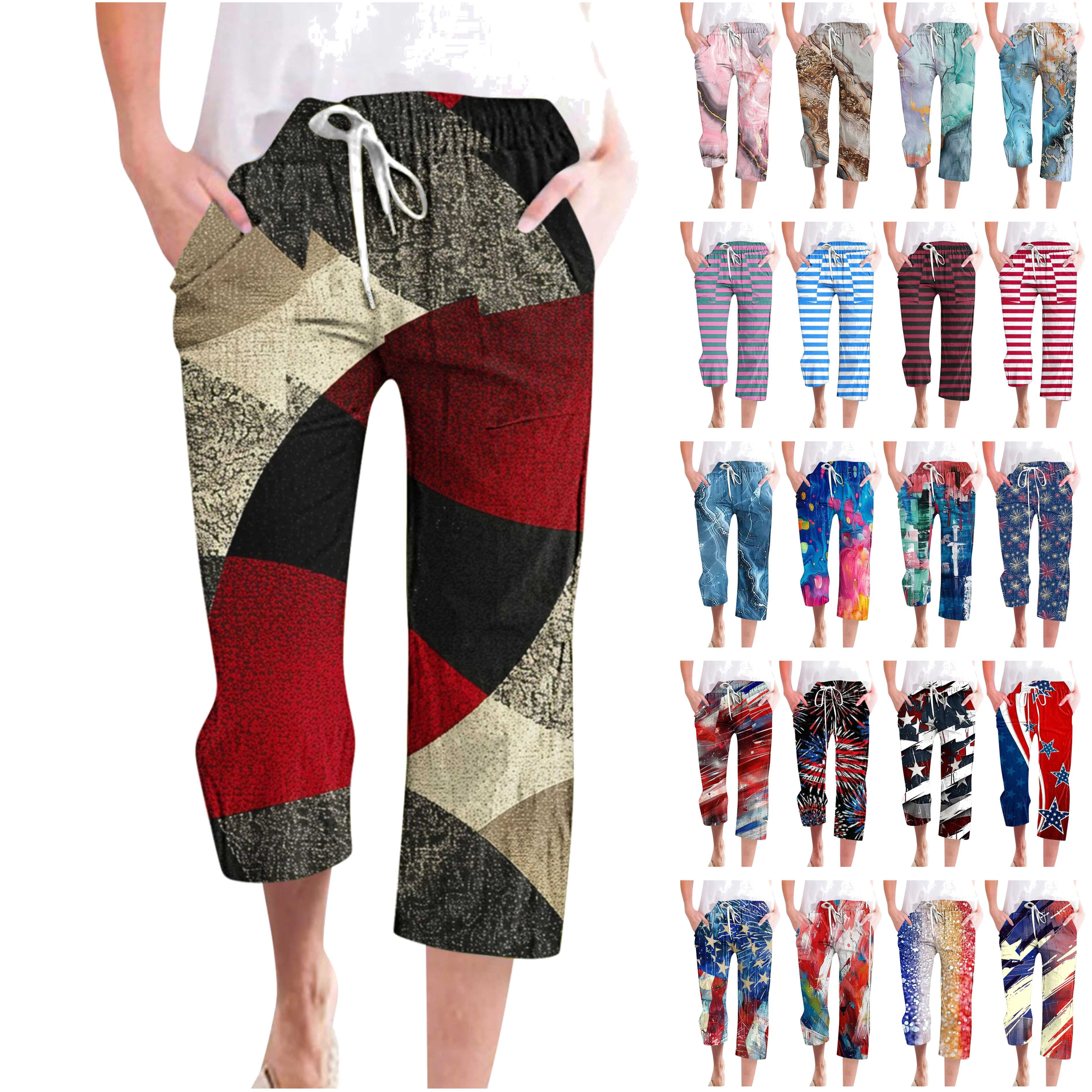 QATAINLAV Women's Capri Pants Independence Day American Flag High ...