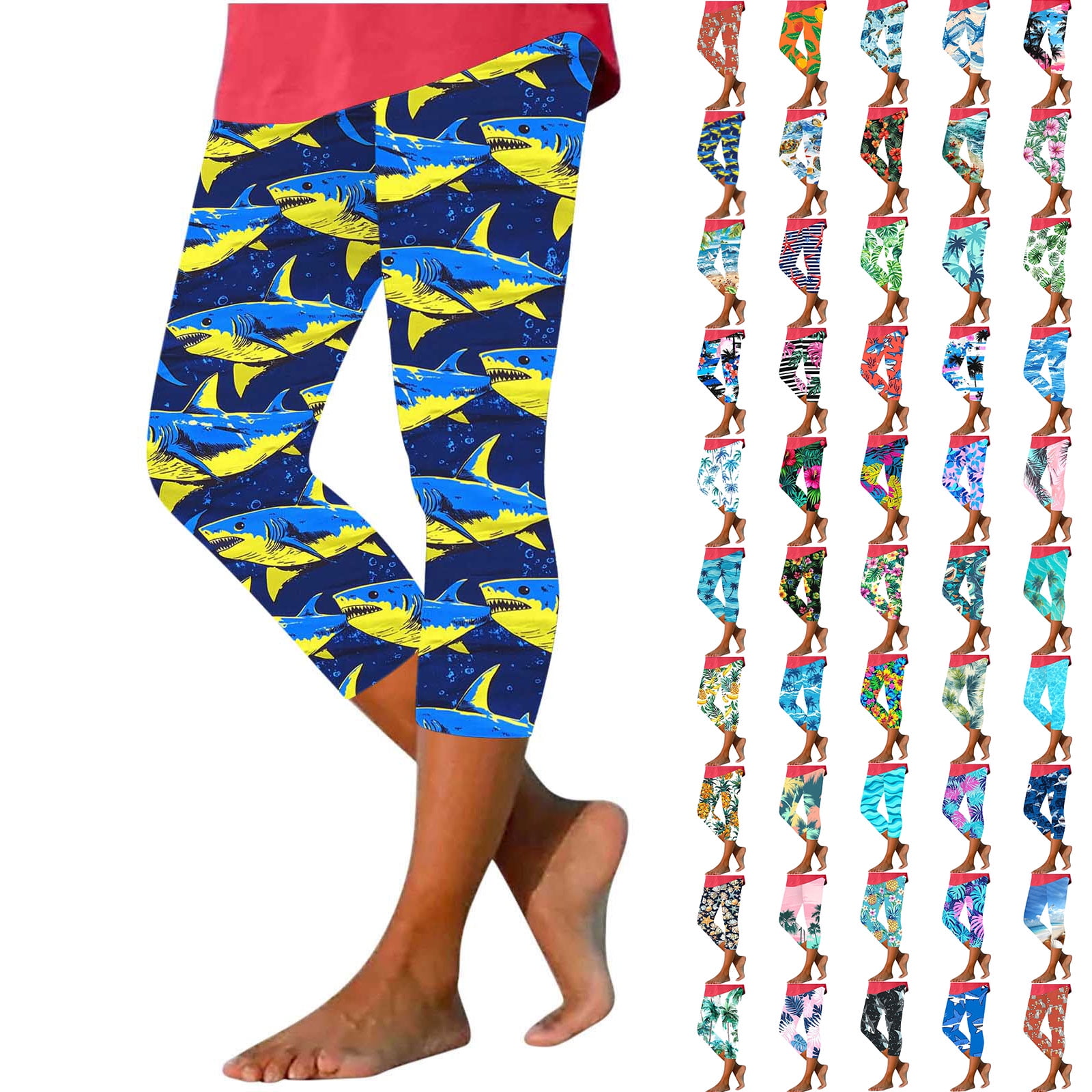 QATAINLAV Women's Capri Pants Summer Fashion Hawaiian Tropical Print ...