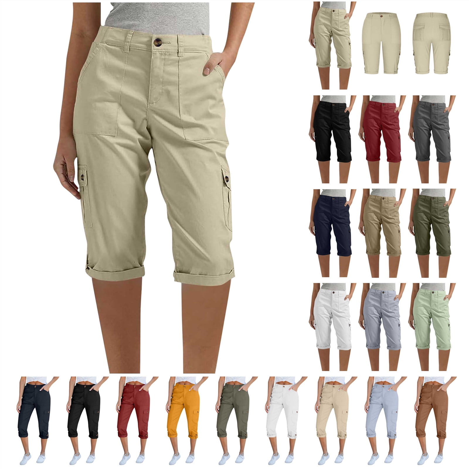 QATAINLAV Women's Cargo Capri Pants Casual Loose Fit Cuffed Hem Capris ...