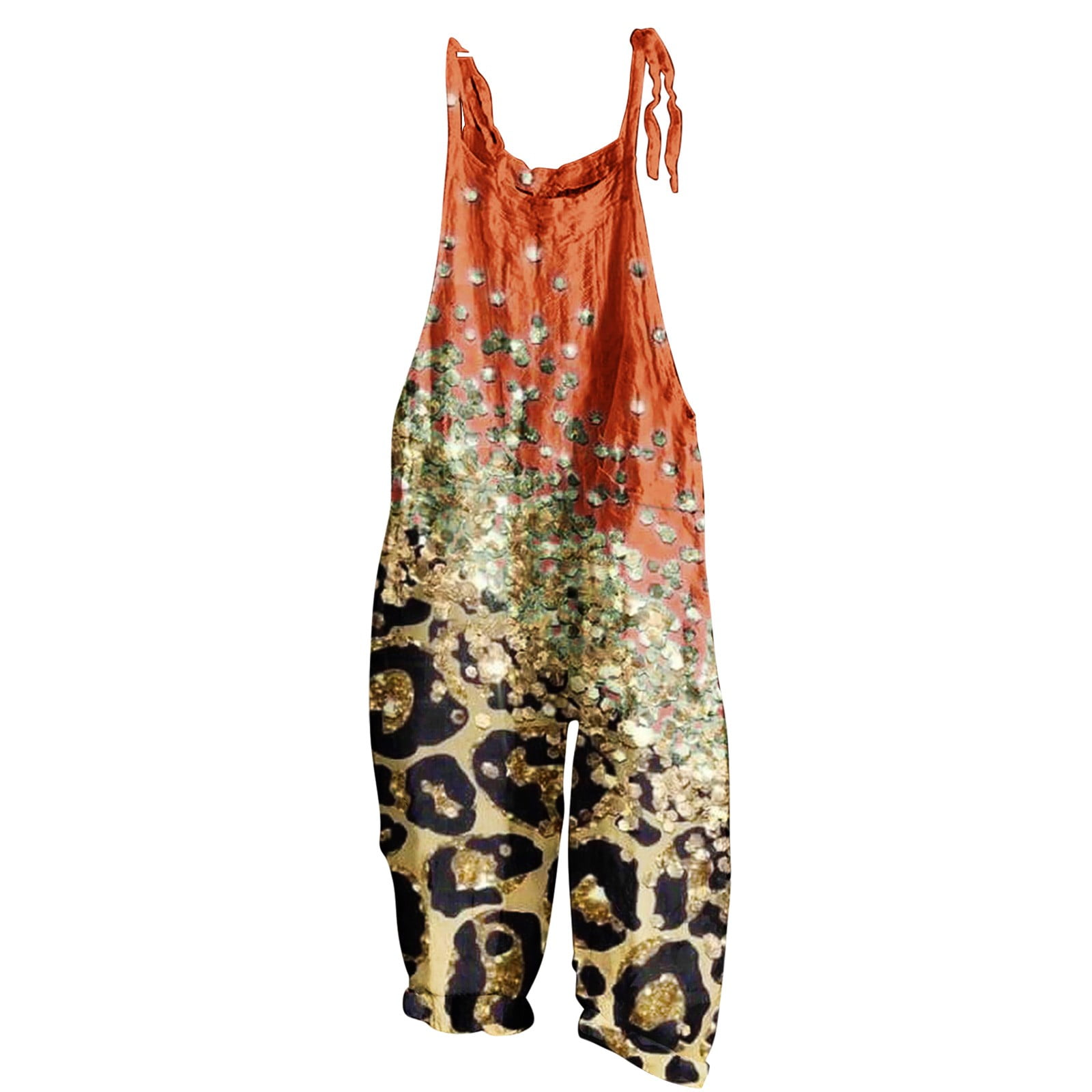 QATAINLAV Women's Casual Leopard Print Jumpsuits Linen Wide Leg ...