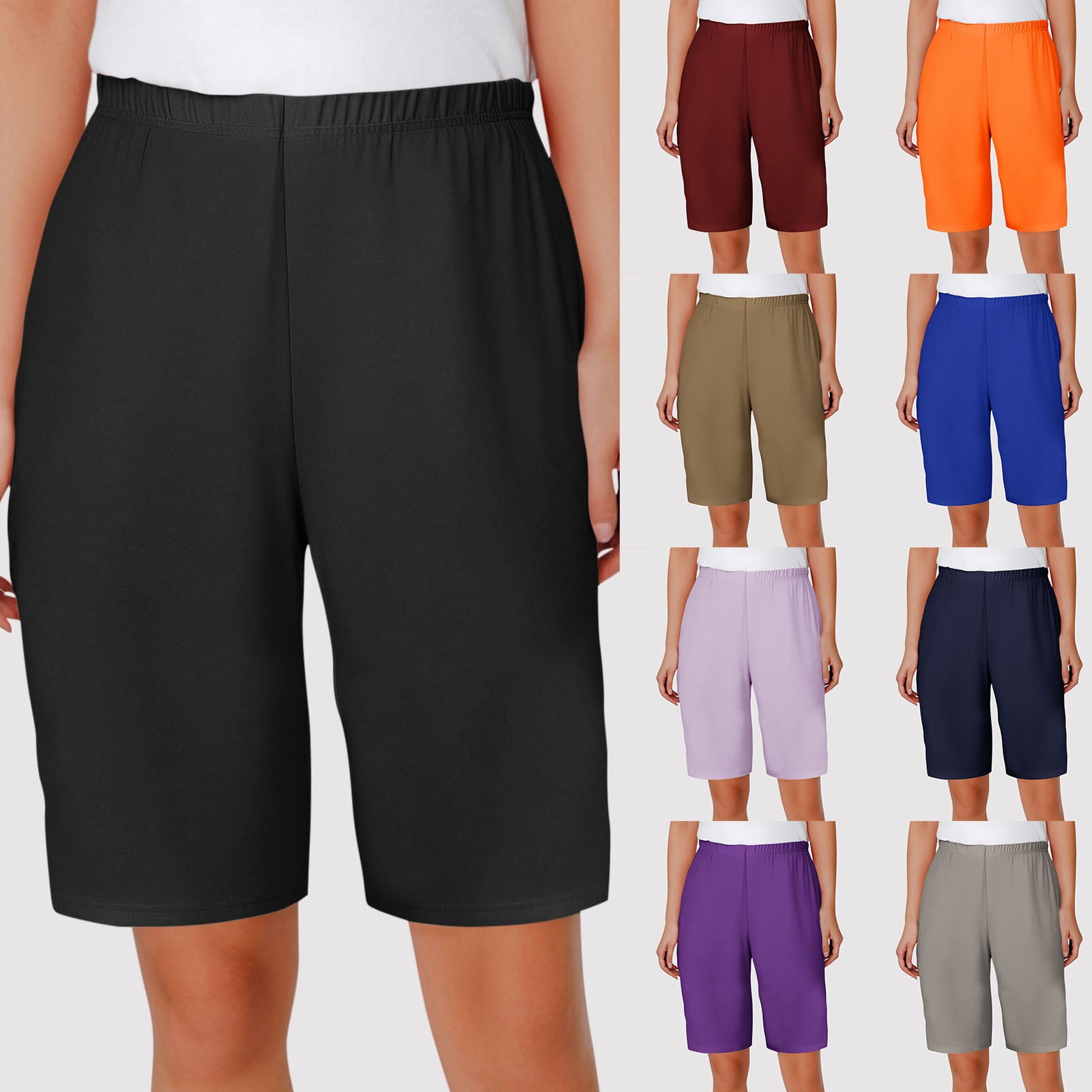 QATAINLAV Women's Elastic High Waisted Bermuda Shorts Milk Silk Soft ...