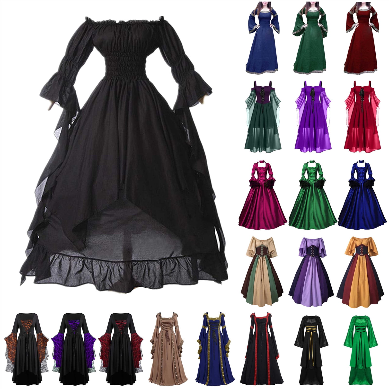 QATAINLAV Women's High Low Victorian Dress Puff Sleeve Off Shoulder ...