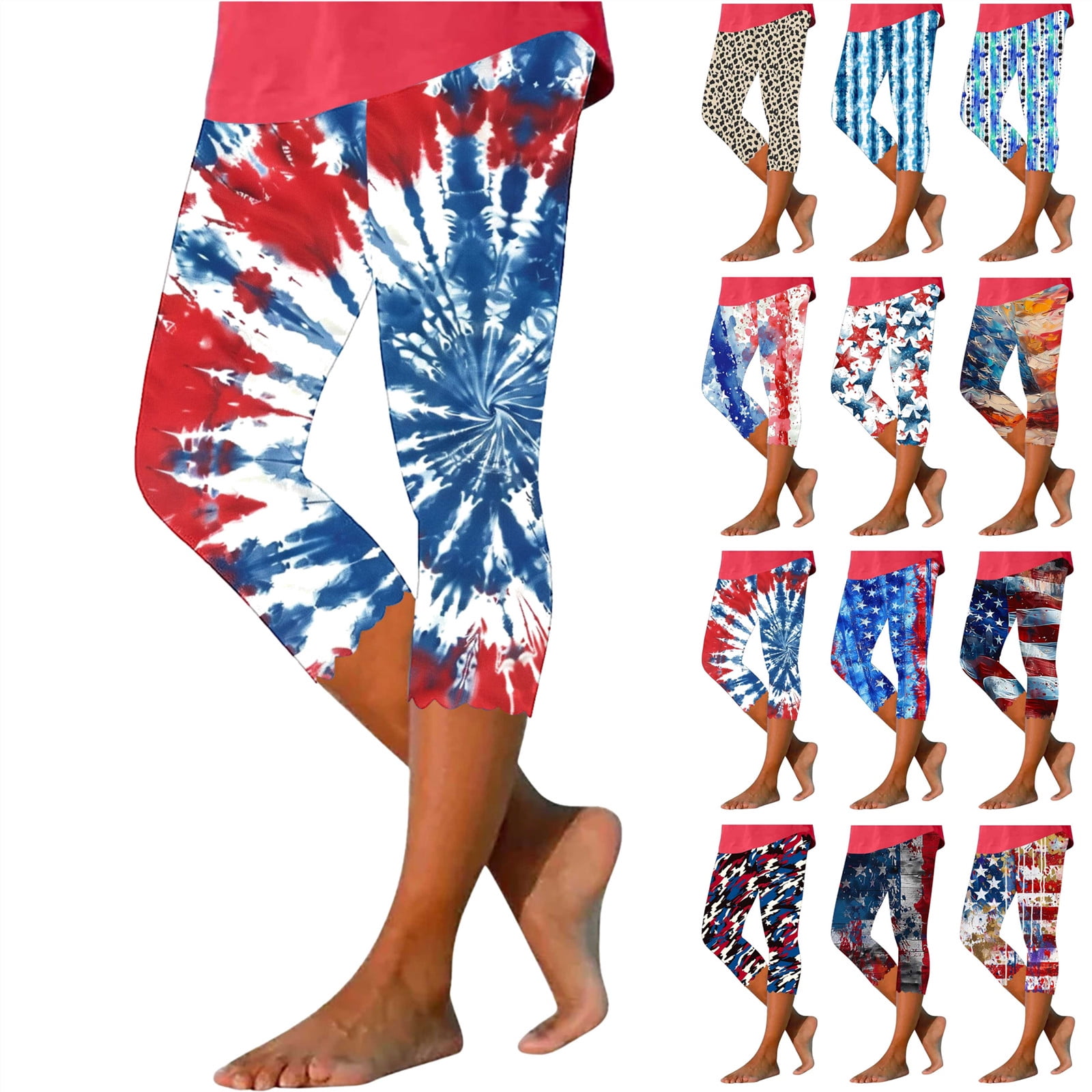 QATAINLAV Women's July 4th Capri Pant Fashion USA Flag Graphic Cropped Leggings Summer Casual ...
