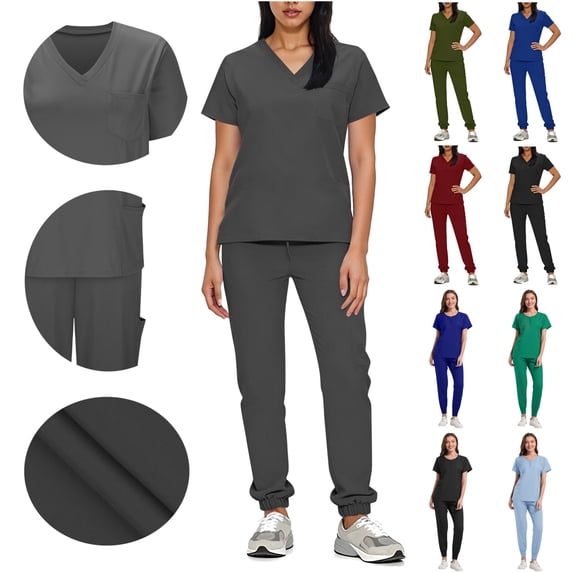 QATAINLAV Women's Medical Scrub Uniforms Casual V Neck Short Sleeve ...