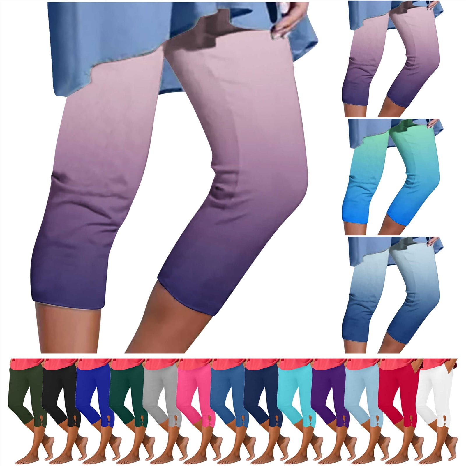 QATAINLAV Women's Milk Silk Soft Yoga Capri Pants Fashion Gradient ...
