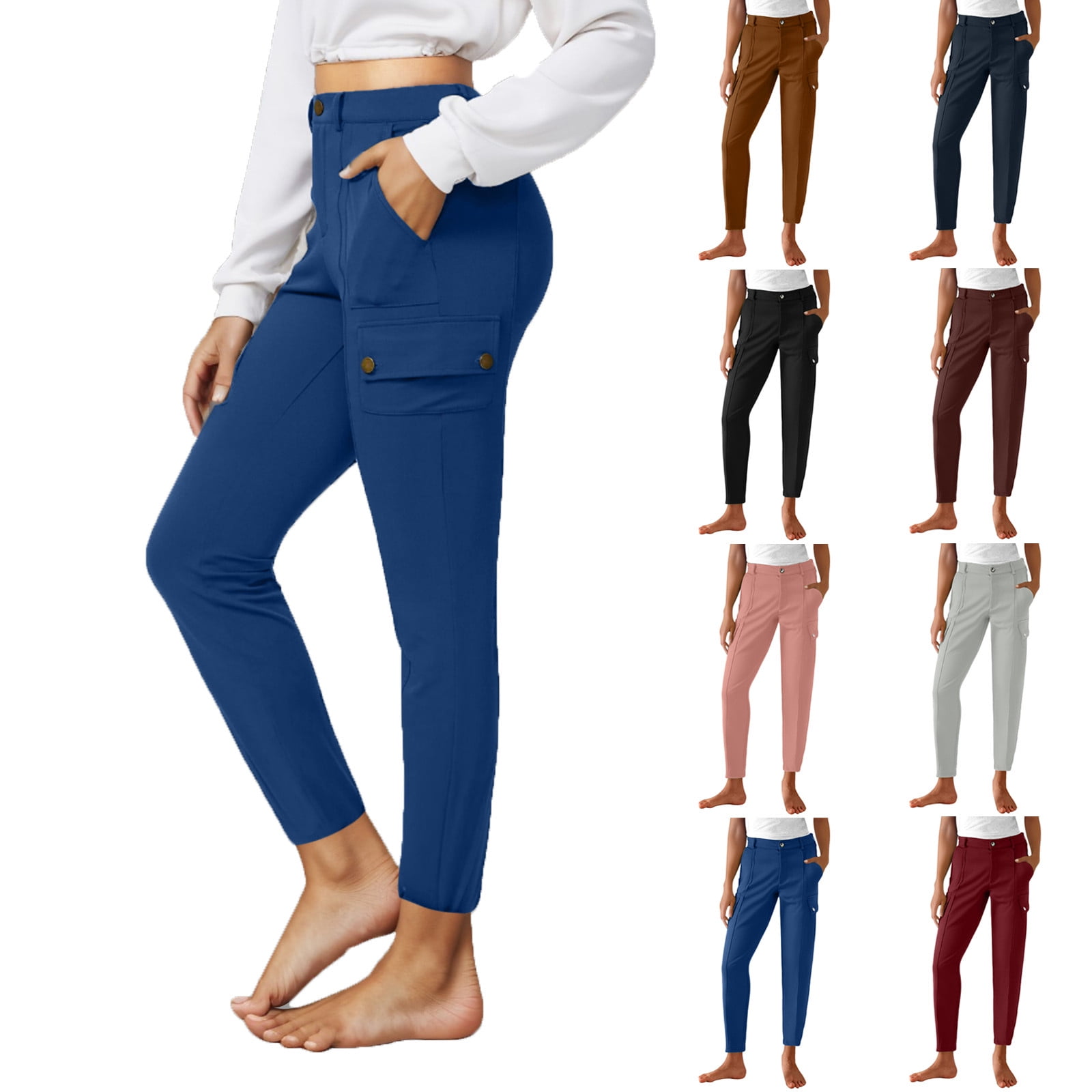 QATAINLAV Women's Multi Pocket Cargo Pants Slim Fit Business Casual ...